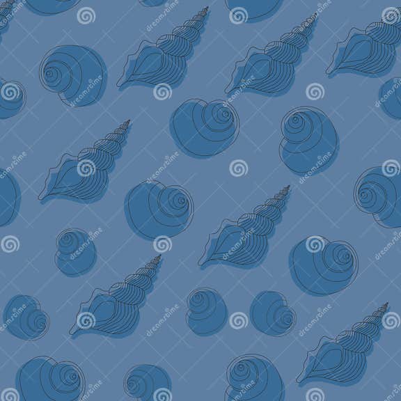 Seamless Blue Pattern with Seashells. Line Work Stock Vector ...