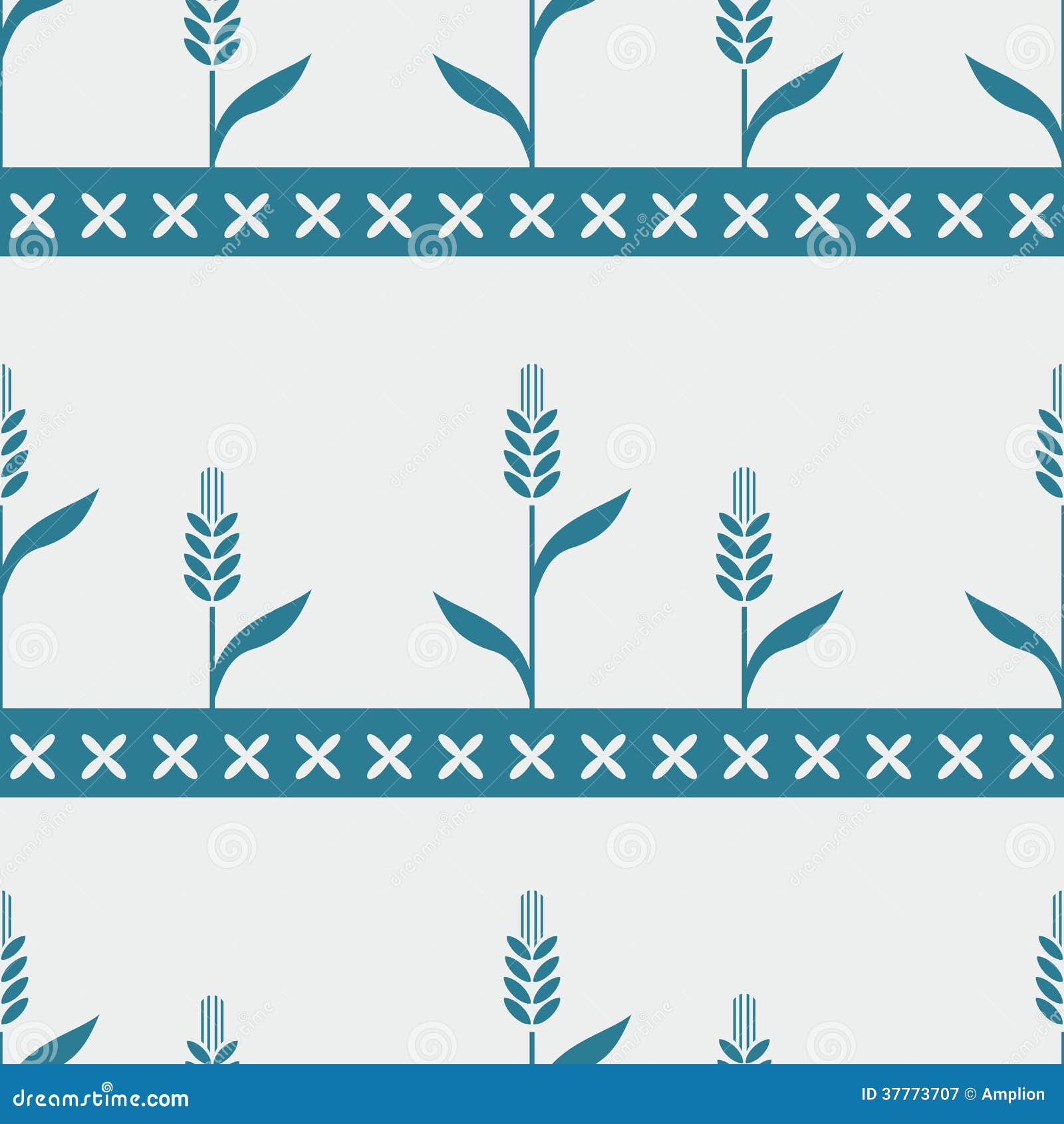 Seamless Blue Pattern with Wheat Stock Vector - Illustration of florals ...