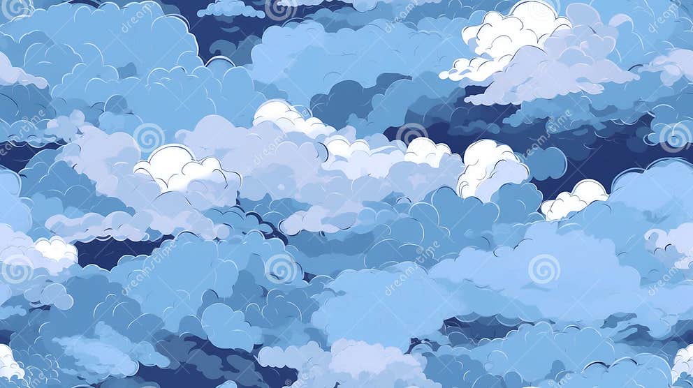 Seamless Blue Sky with Clouds Pattern Background Stock Illustration ...