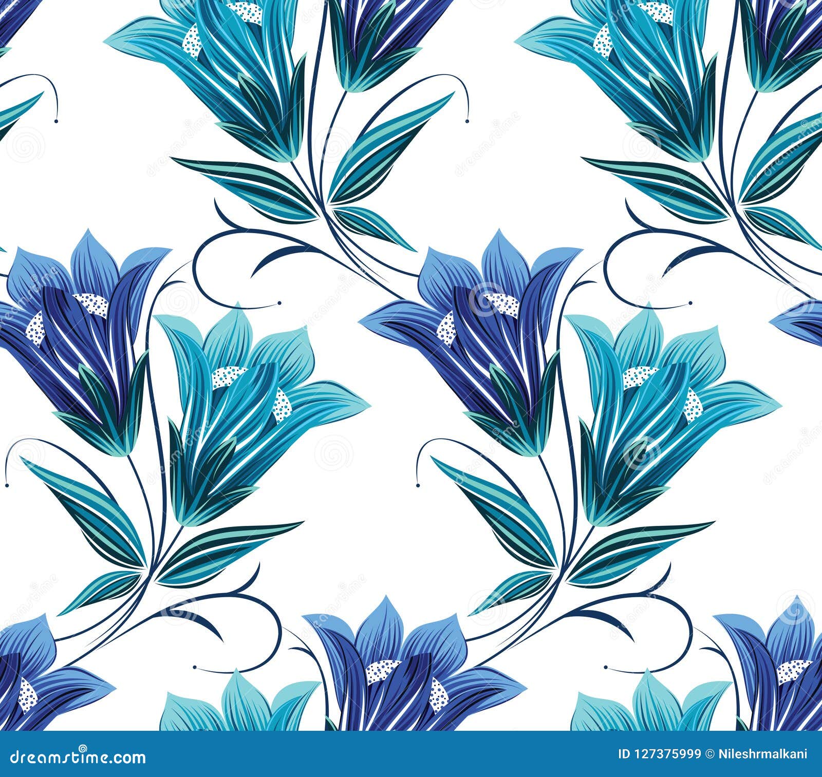 Seamless Blue Textile Floral Pattern Stock Vector - Illustration of ...