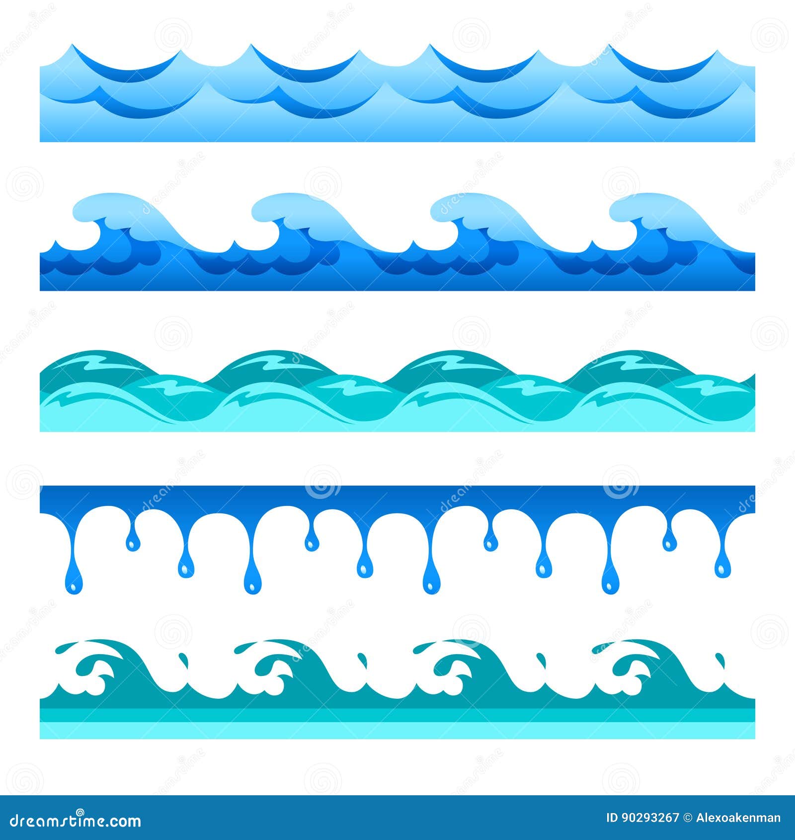 Seamless Blue Water Wave Vector Bands Set For Footers, Patterns And ...