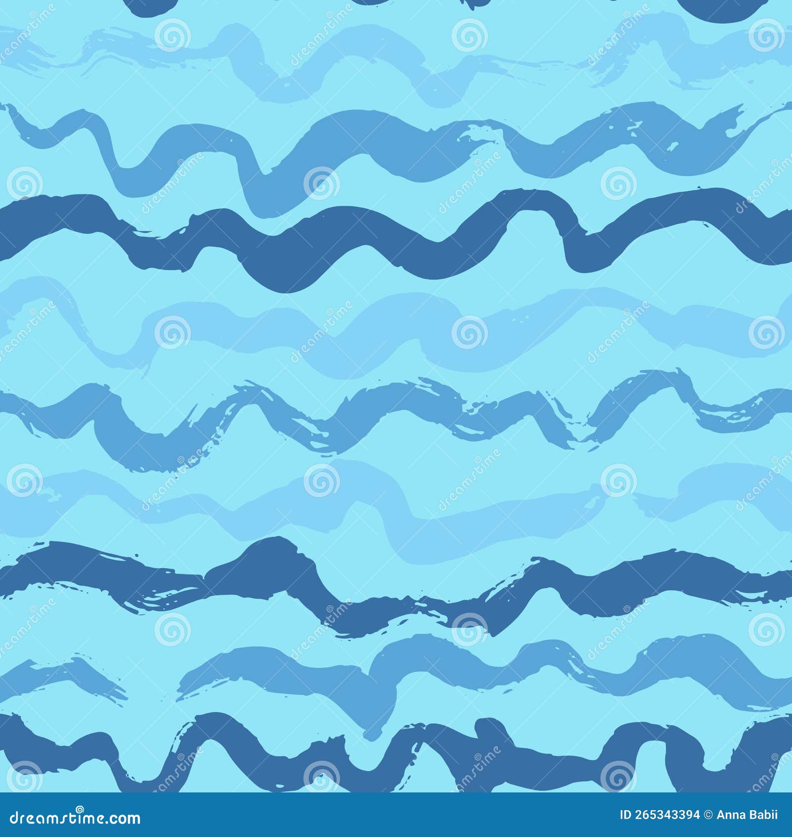 Seamless Blue Waves Hand Drawn Sea Style Pattern. Stock Illustration ...