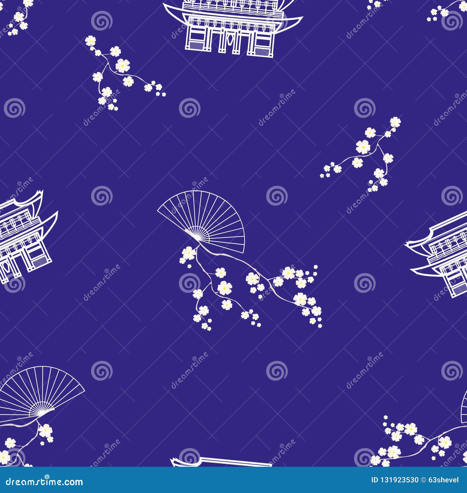 Seamless Blue and White Asian Pattern . Stock Vector - Illustration of ...