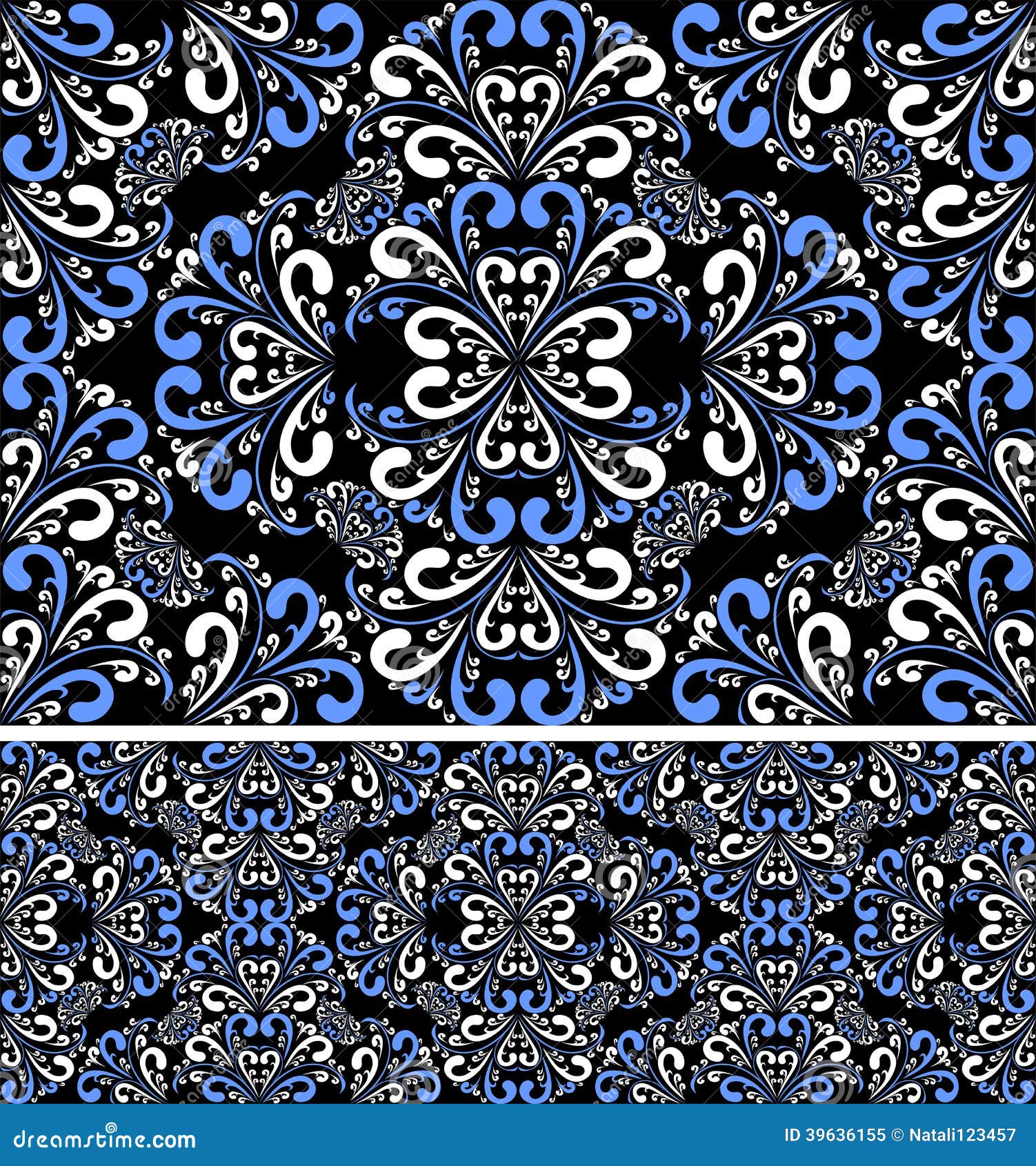 Seamless Blue-white Pattern on the Black Background. Stock Vector ...