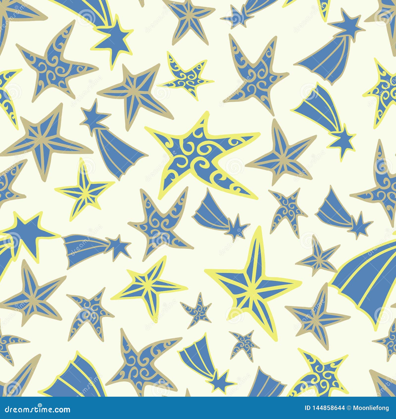Seamless Blue Yellow Star Pattern Design Background Stock Vector ...