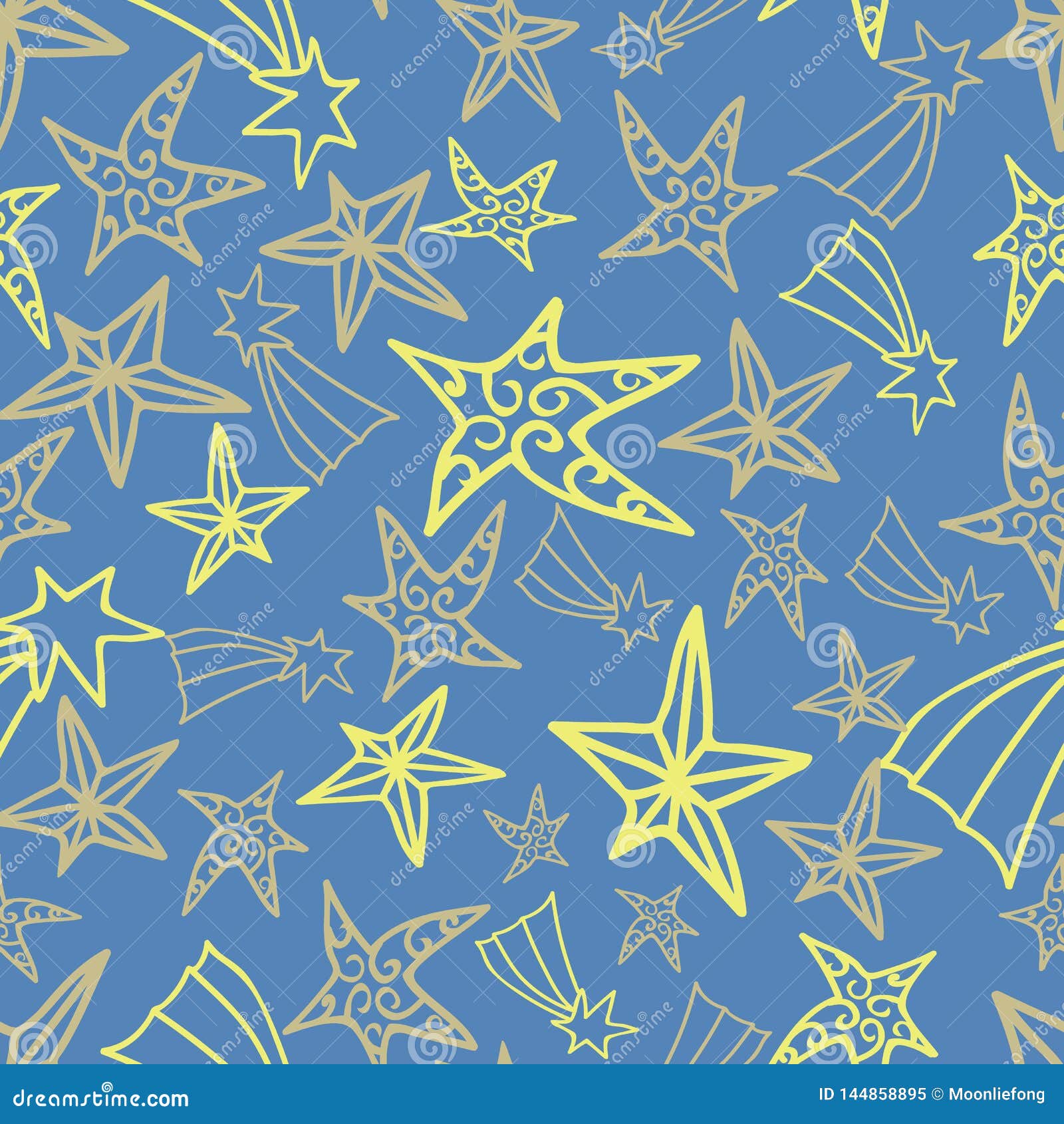 Seamless Blue Yellow Star Pattern Design Background Stock Vector ...