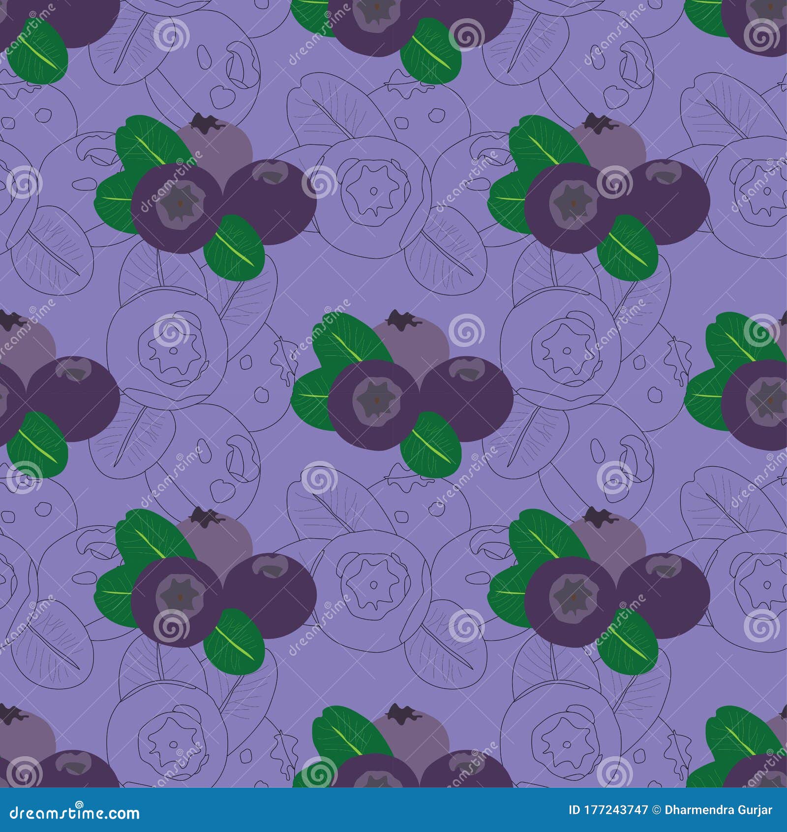 Seamless Blueberry Pattern. Natural Blueberries Pattern on Blue ...