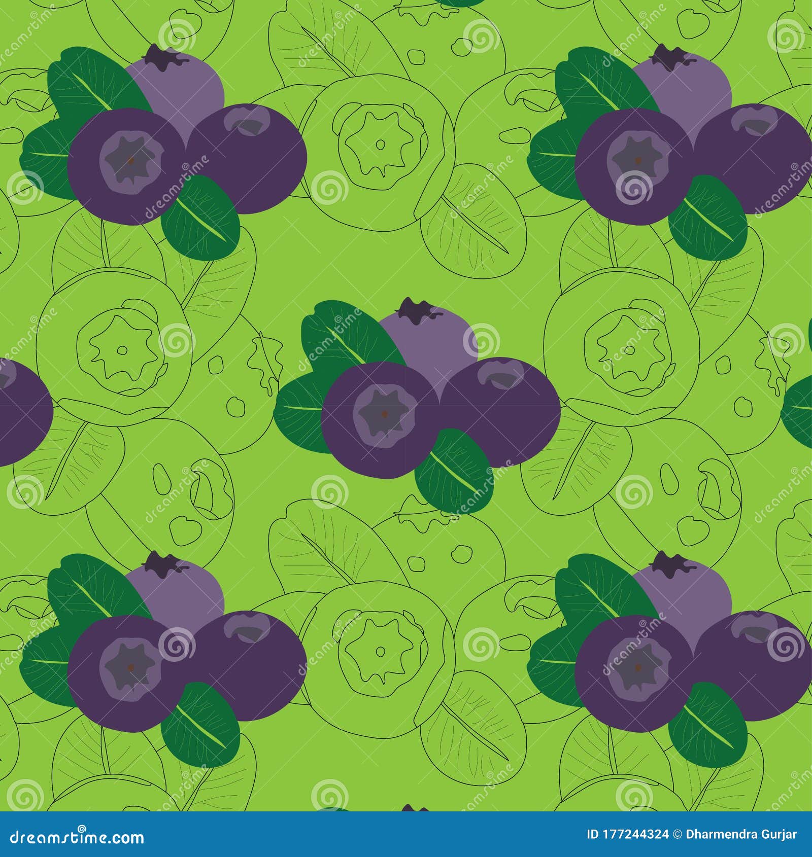 Seamless Blueberry Pattern. Natural Blueberries Pattern on Green ...