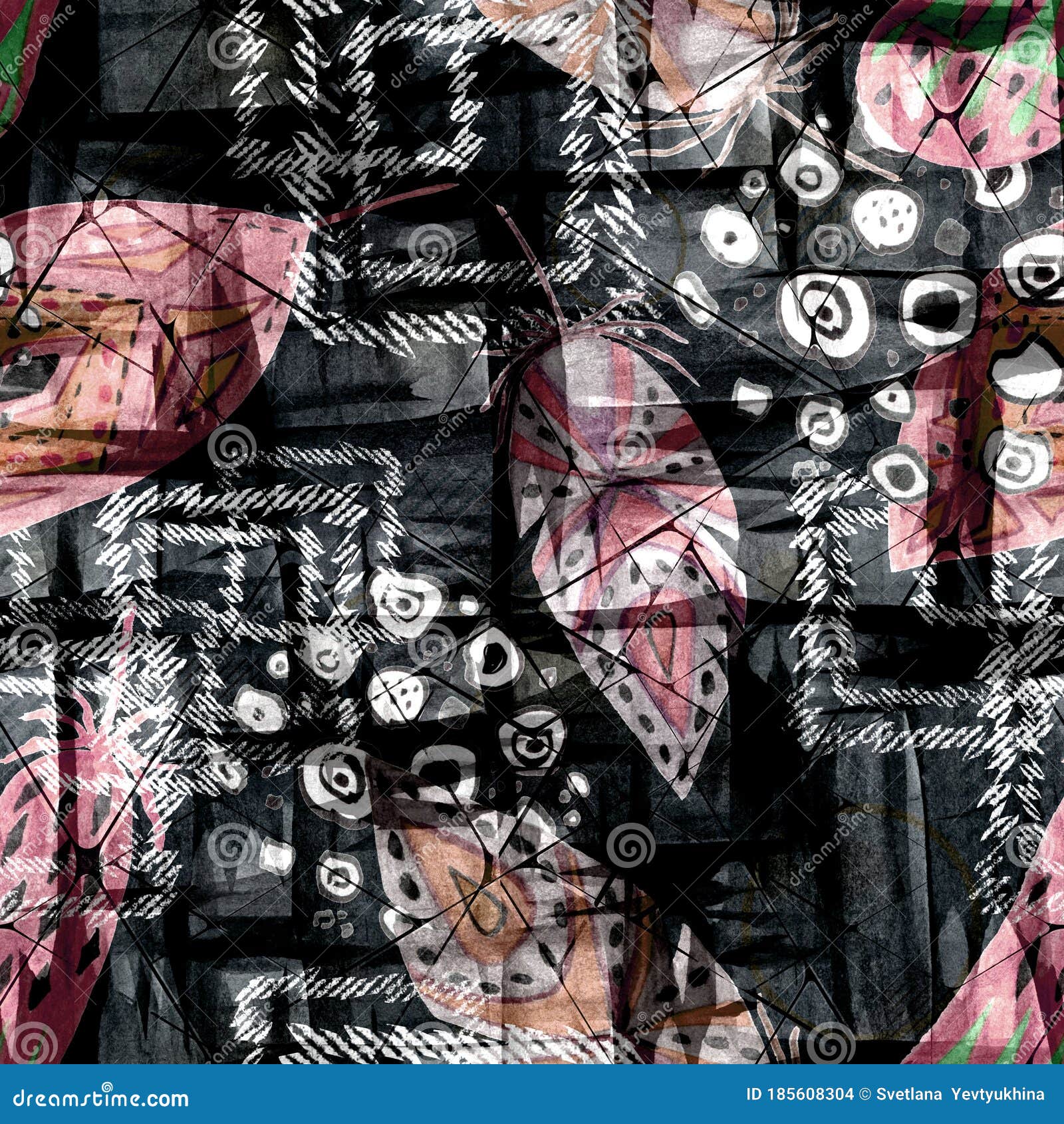 Seamless Boho Pattern with Feathers, Circles on a Black Background ...