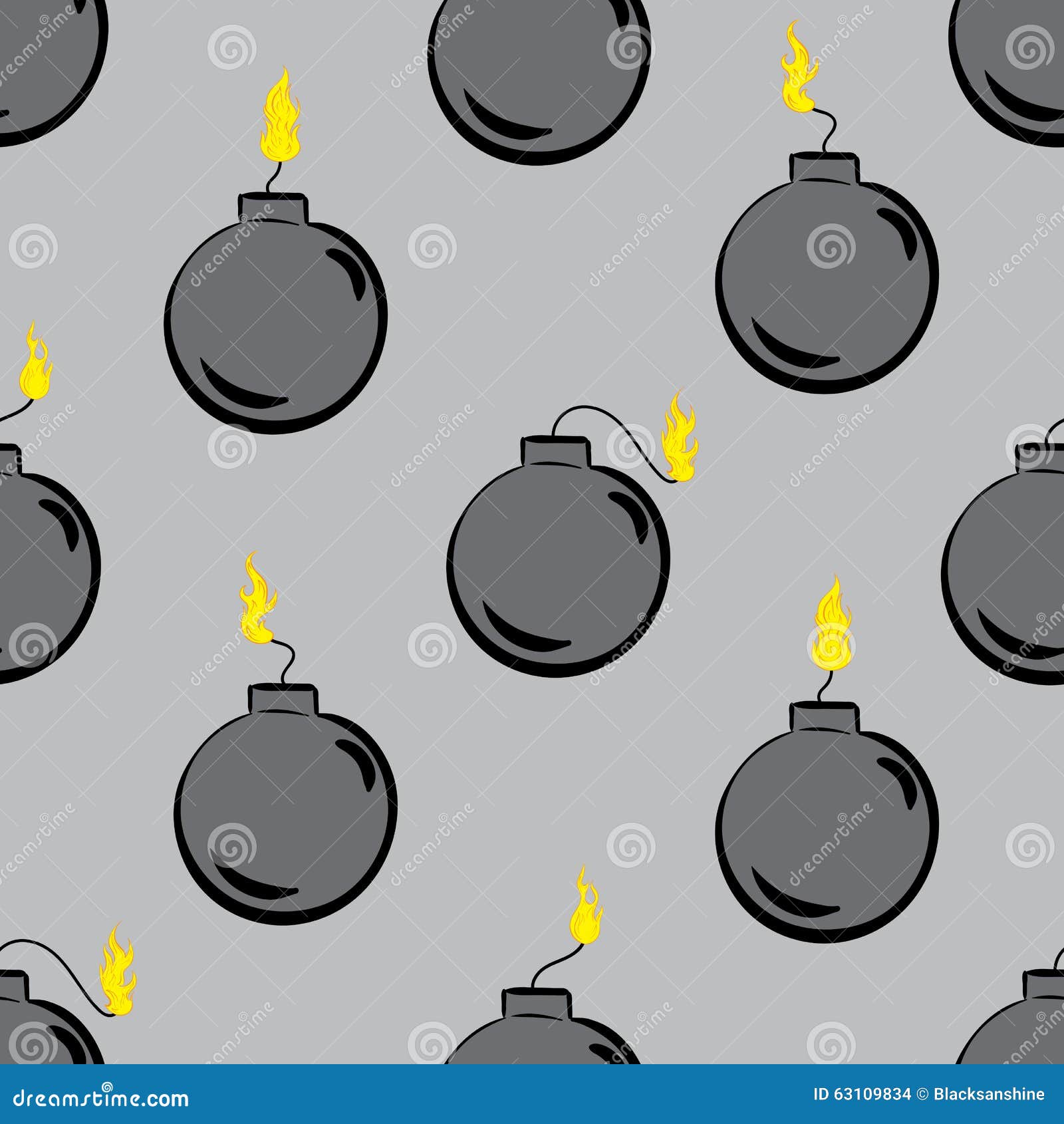 Seamless bombs with fire stock vector. Illustration of cartoon - 63109834