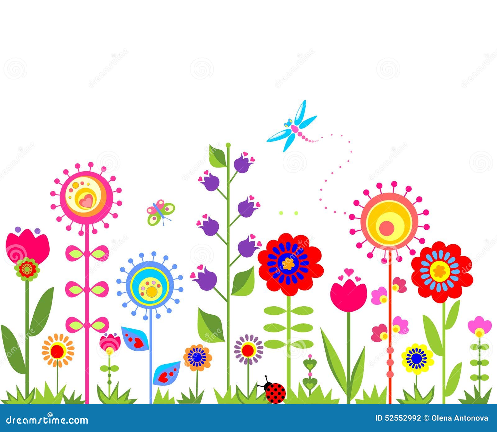 Seamless Border with Abstract Spring Flowers Stock Vector ...