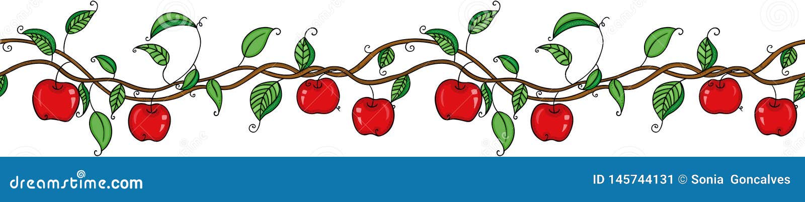 Seamless Border with Apple Orchard Branch Stock Vector - Illustration ...