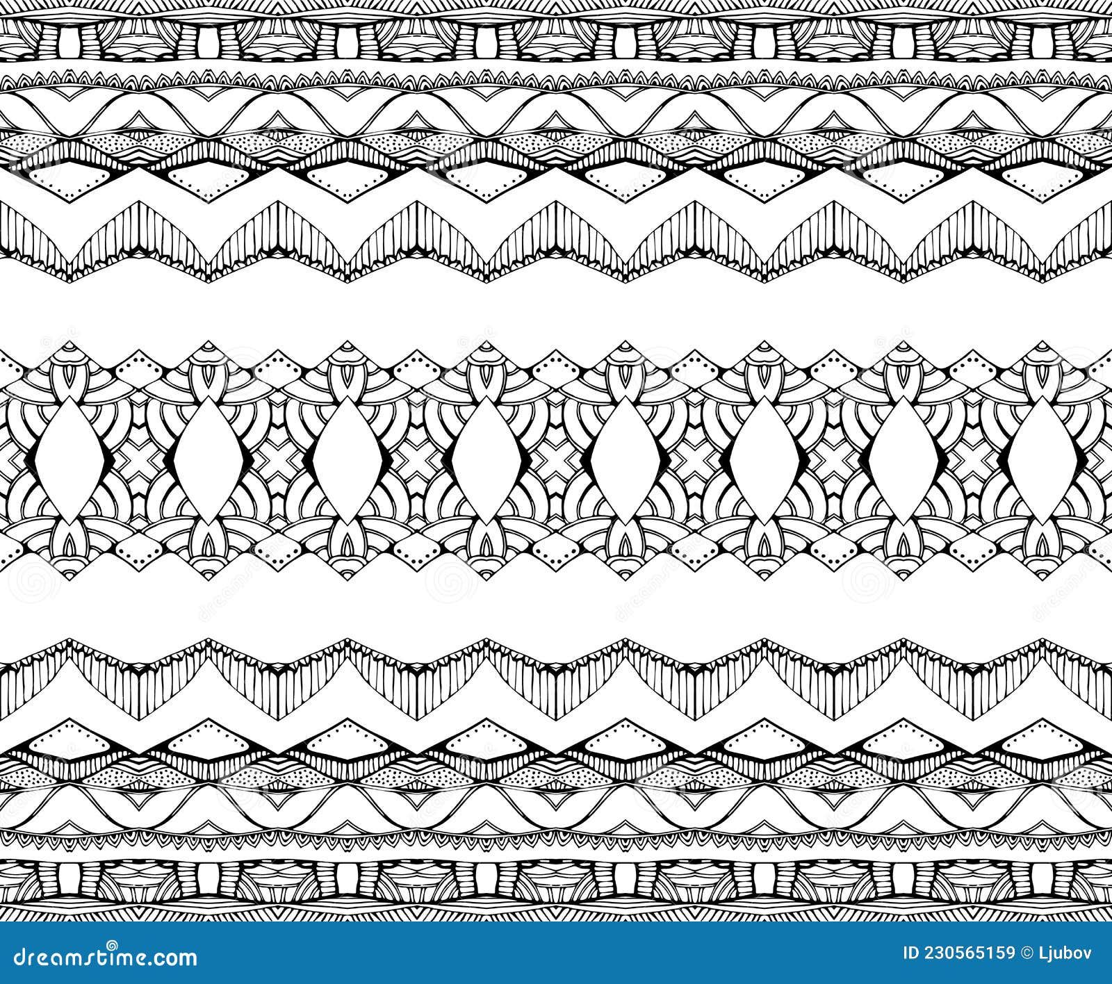 Seamless Border with Black and White Ornament. Striped Tracery Pattern ... Seamless Border with Black and White Ornament. Striped Tracery Pattern ...