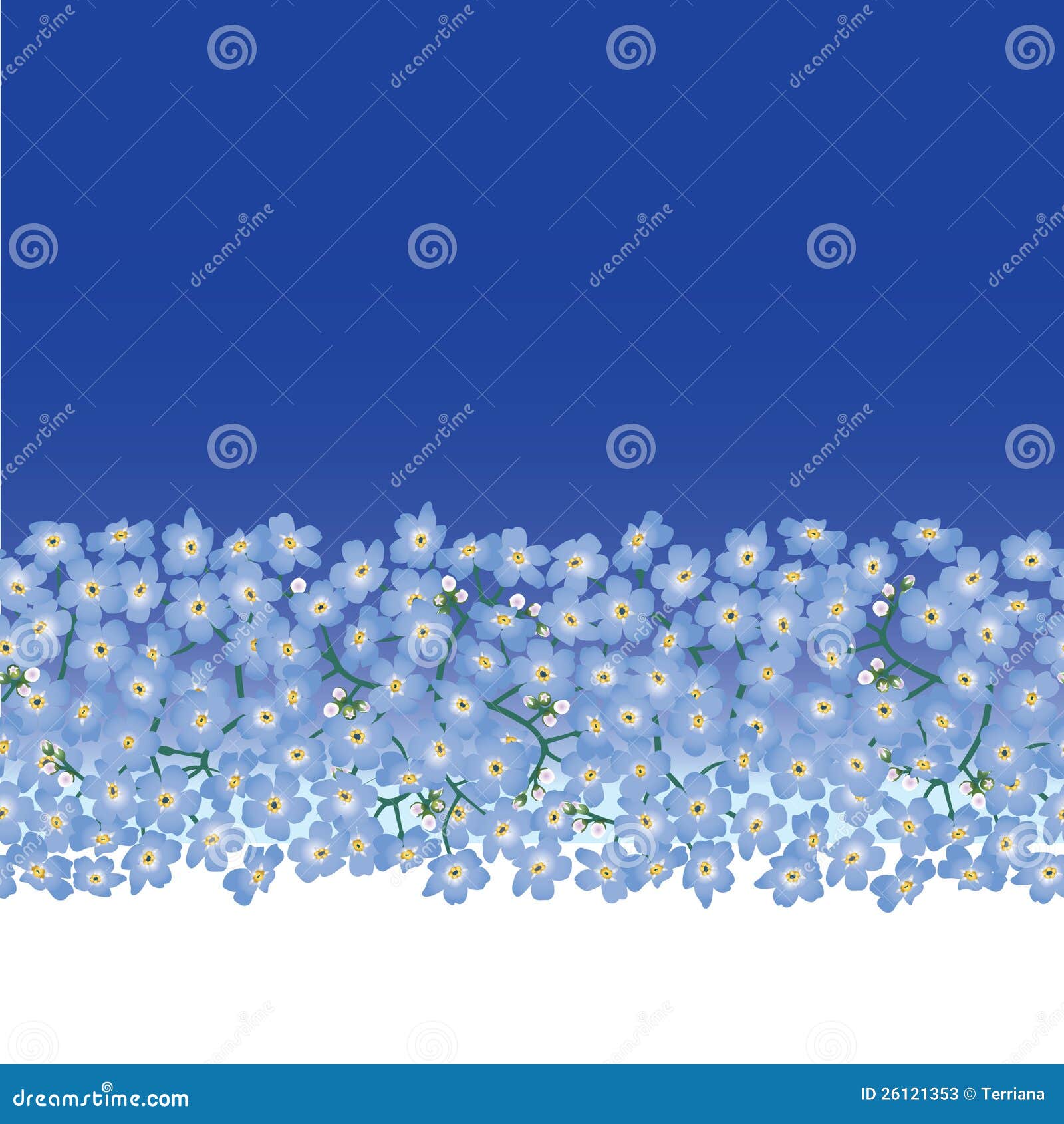 Seamless Border with Blue Flower Stock Illustration - Illustration of ...