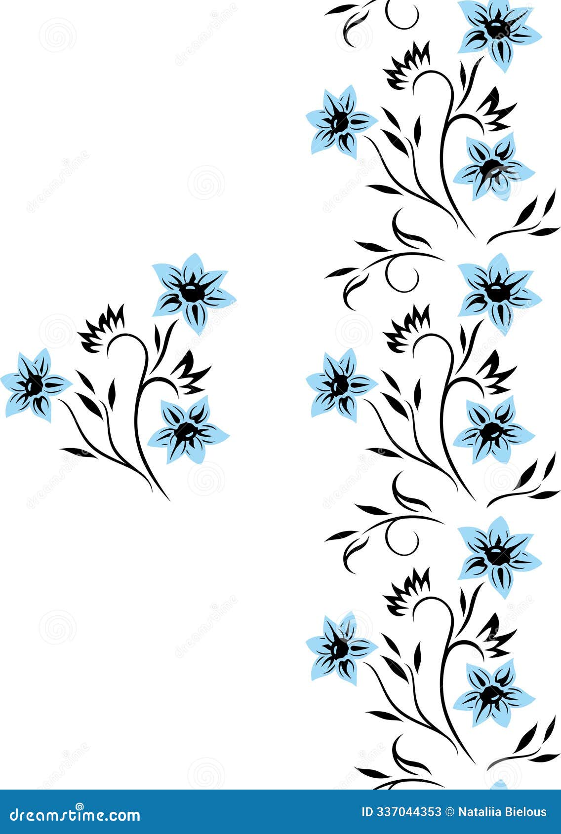Seamless Border with Blue Flowers Stock Illustration - Illustration of ...
