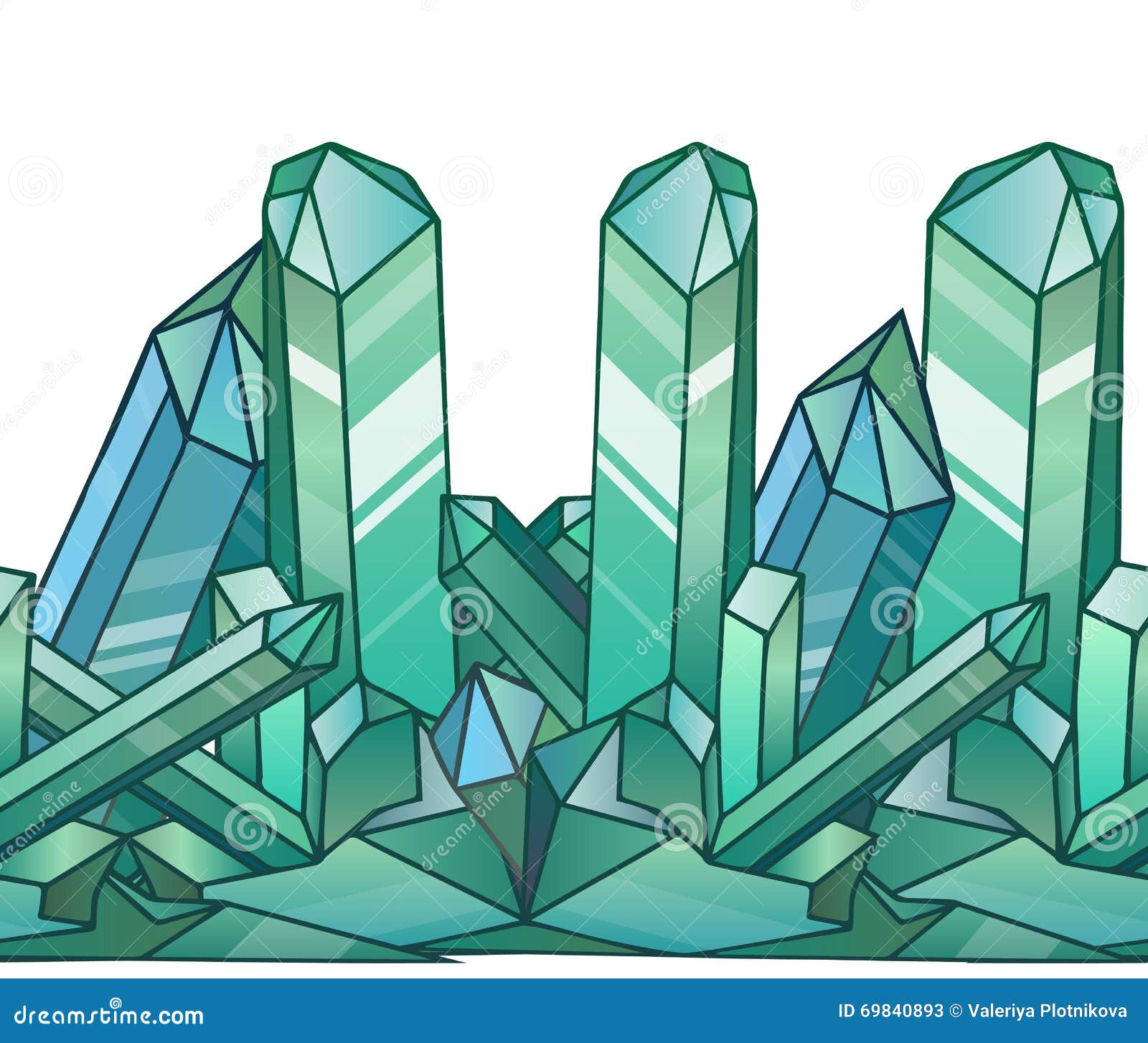 Seamless Border with Cartoon Blue Crystals. Stock Vector - Illustration ...