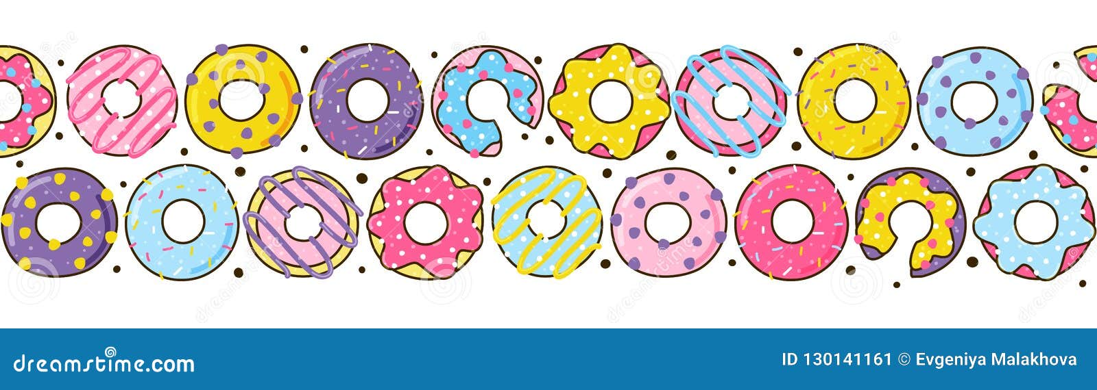 Seamless Border with Donuts Stock Vector - Illustration of snack ...