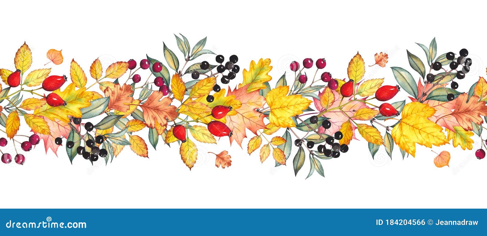 Seamless Border with Colorful Autumn Leaves and Berries. Stock Photo ... Seamless Border with Colorful Autumn Leaves and Berries. Stock Photo ...