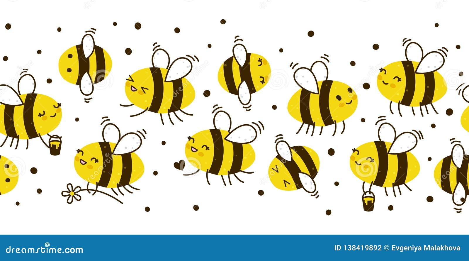 Seamless Border with Honey Bees Stock Vector - Illustration of cute ...