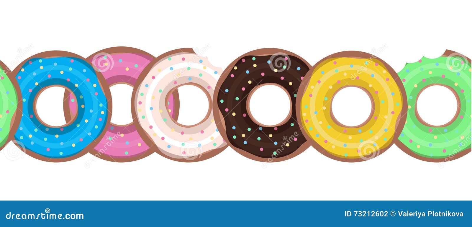 Seamless Border with Flat Donuts in a Row. Stock Vector - Illustration ...