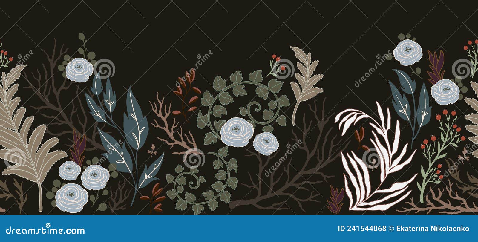 Seamless Border with Floral Elements. Decorative Wallpaper in Vintage ...