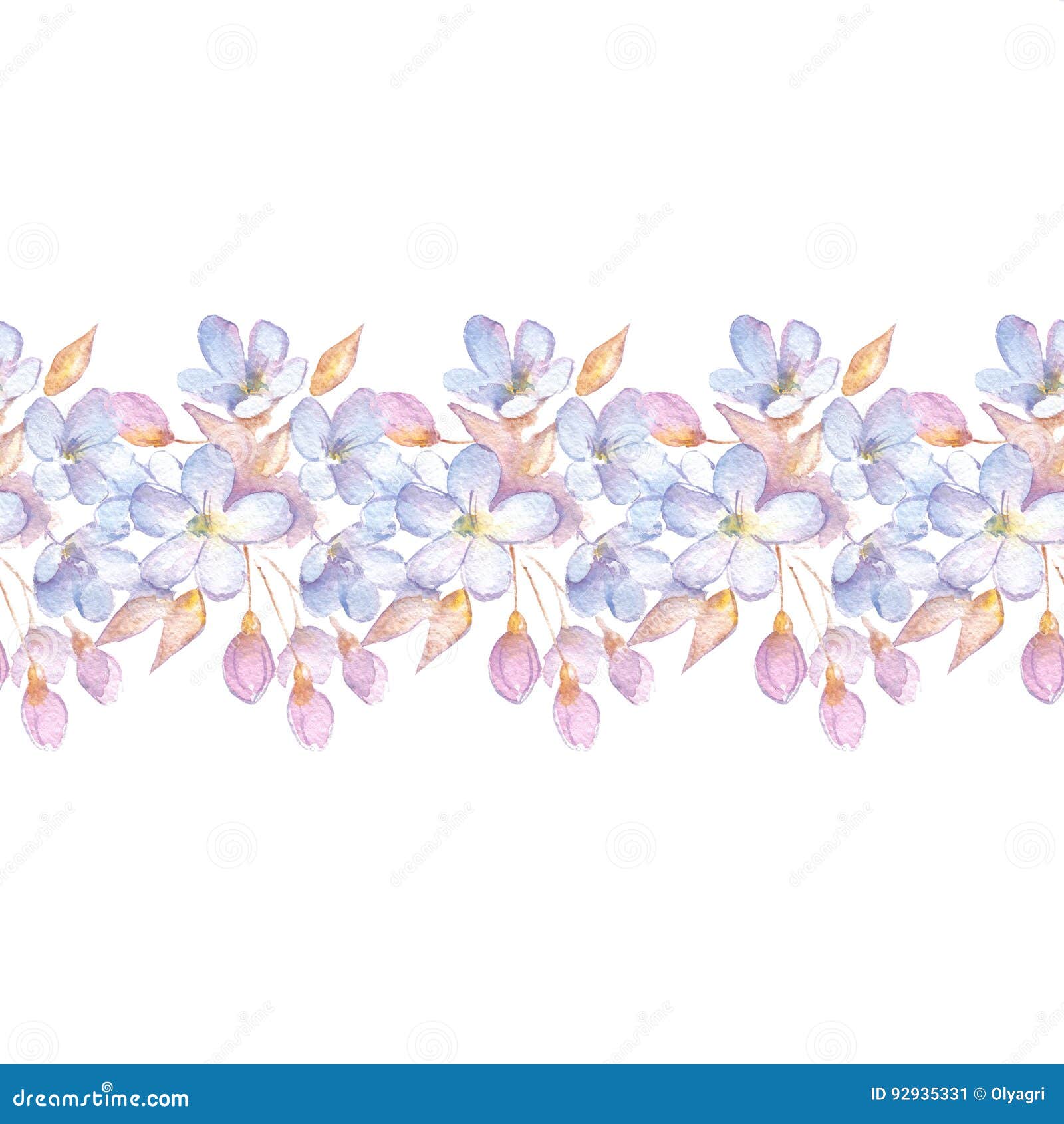 Seamless Border with Flowers Stock Illustration - Illustration of ...