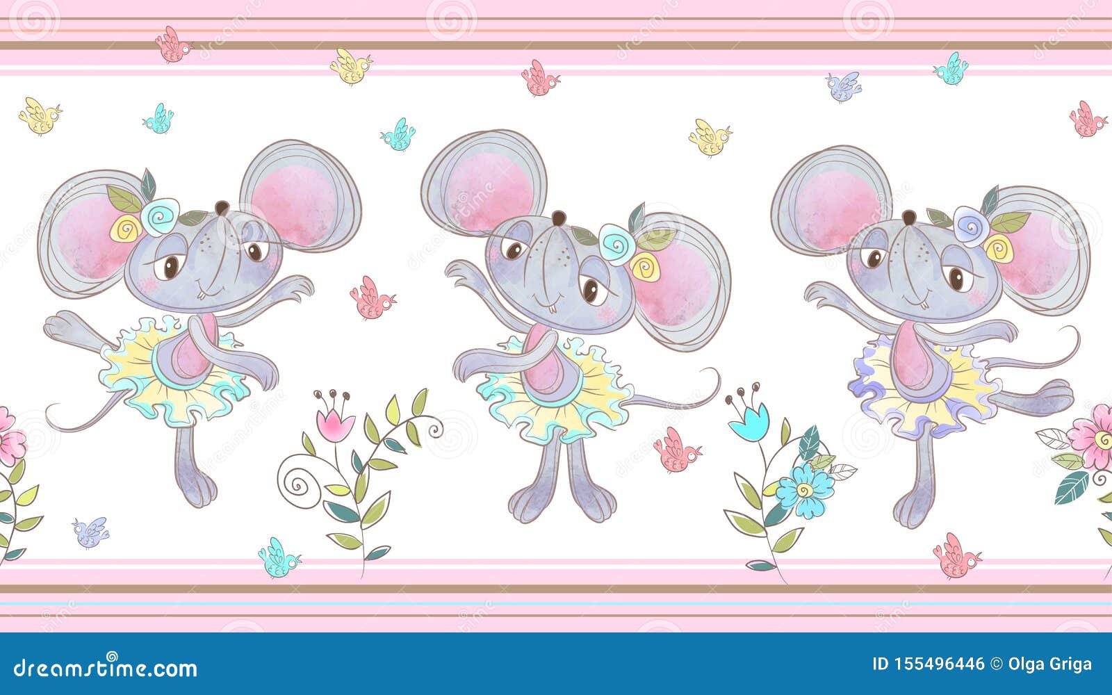Seamless Border. Fun Little Mice are Dancing Stock Illustration ...