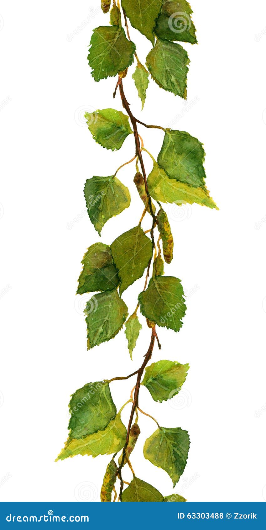 Seamless Border of Green Birch Leaves Stock Illustration - Illustration ...