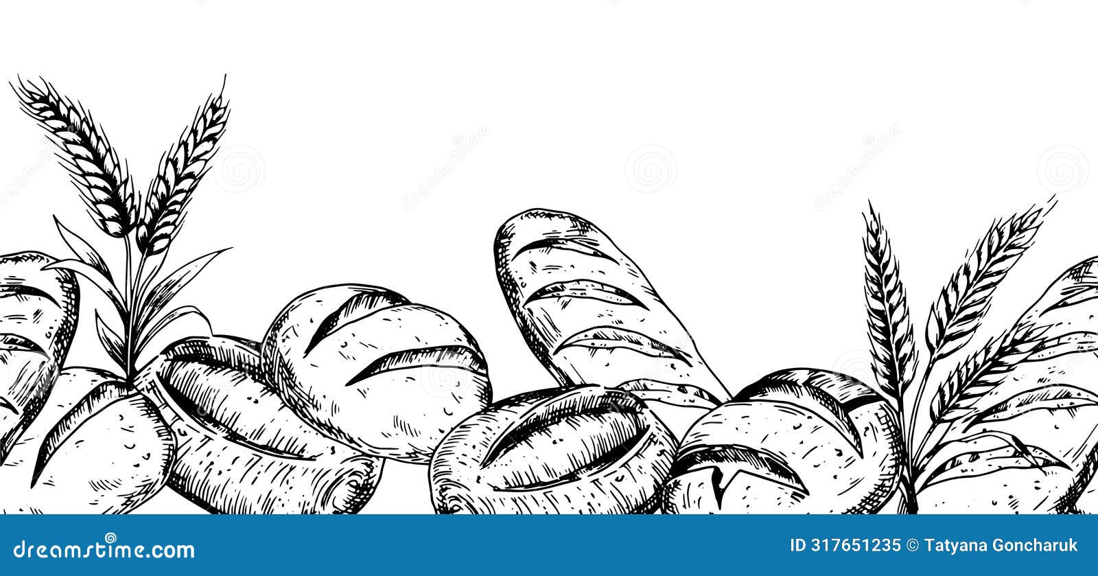 Seamless Border with Loaves of Bread. Drawing in Sketch Style Stock ...