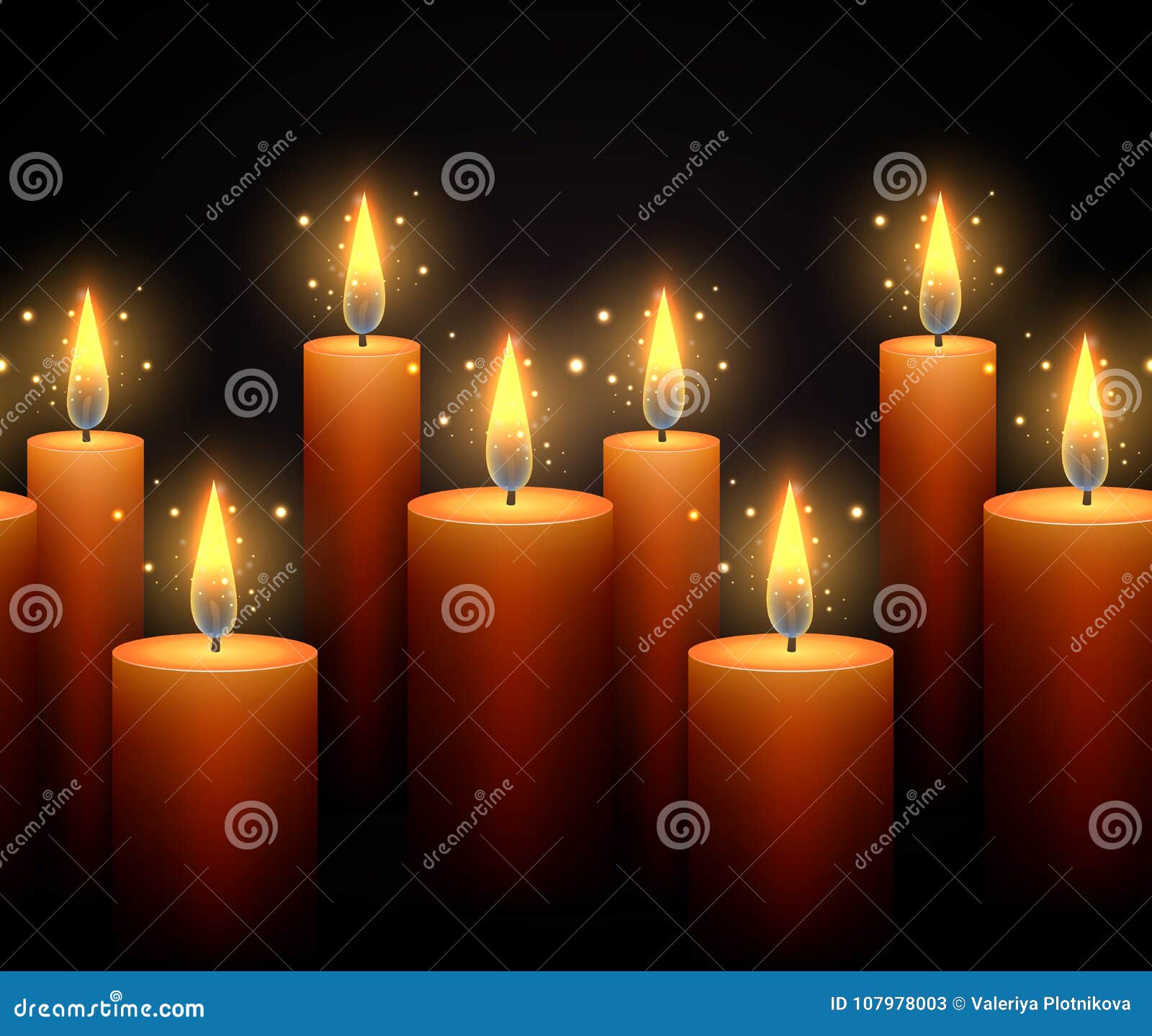 Seamless Border with Luminous Candles on a Dark Background. Stock ...