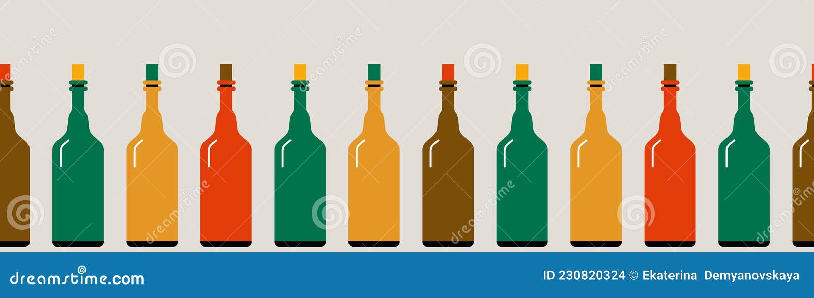 Seamless Border Made of Multi-colored Bottles. Vector Illustration ...