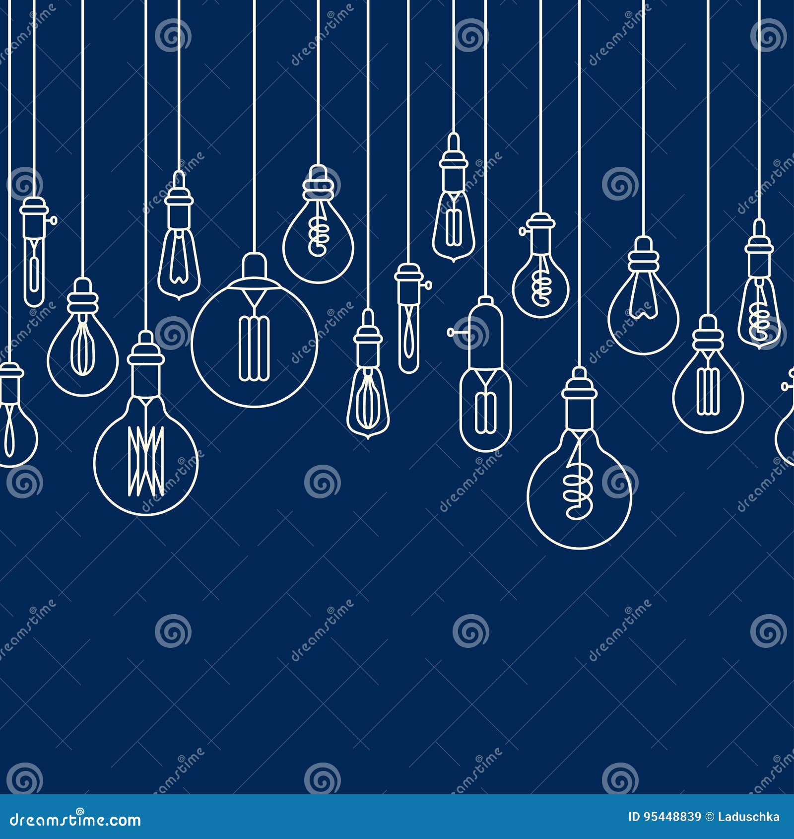 Seamless Border Made Of Retro Linear Electric Bulbs Cartoon Vector ...