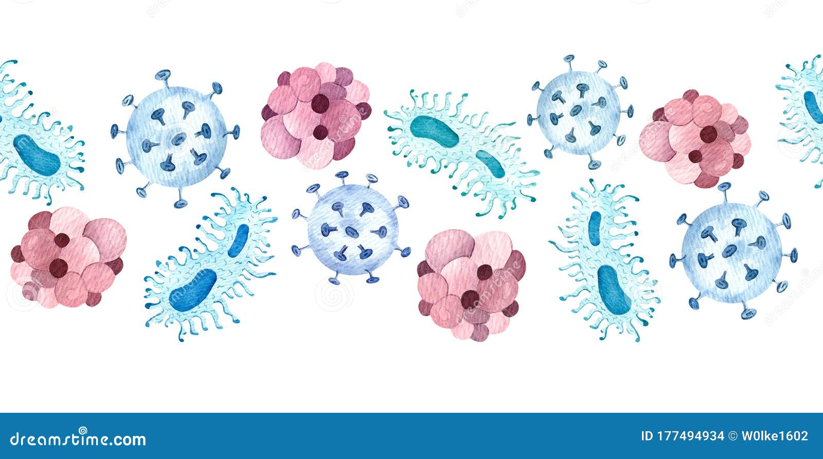 Seamless Border, Microbes, Watercolor Stock Illustration - Illustration ...