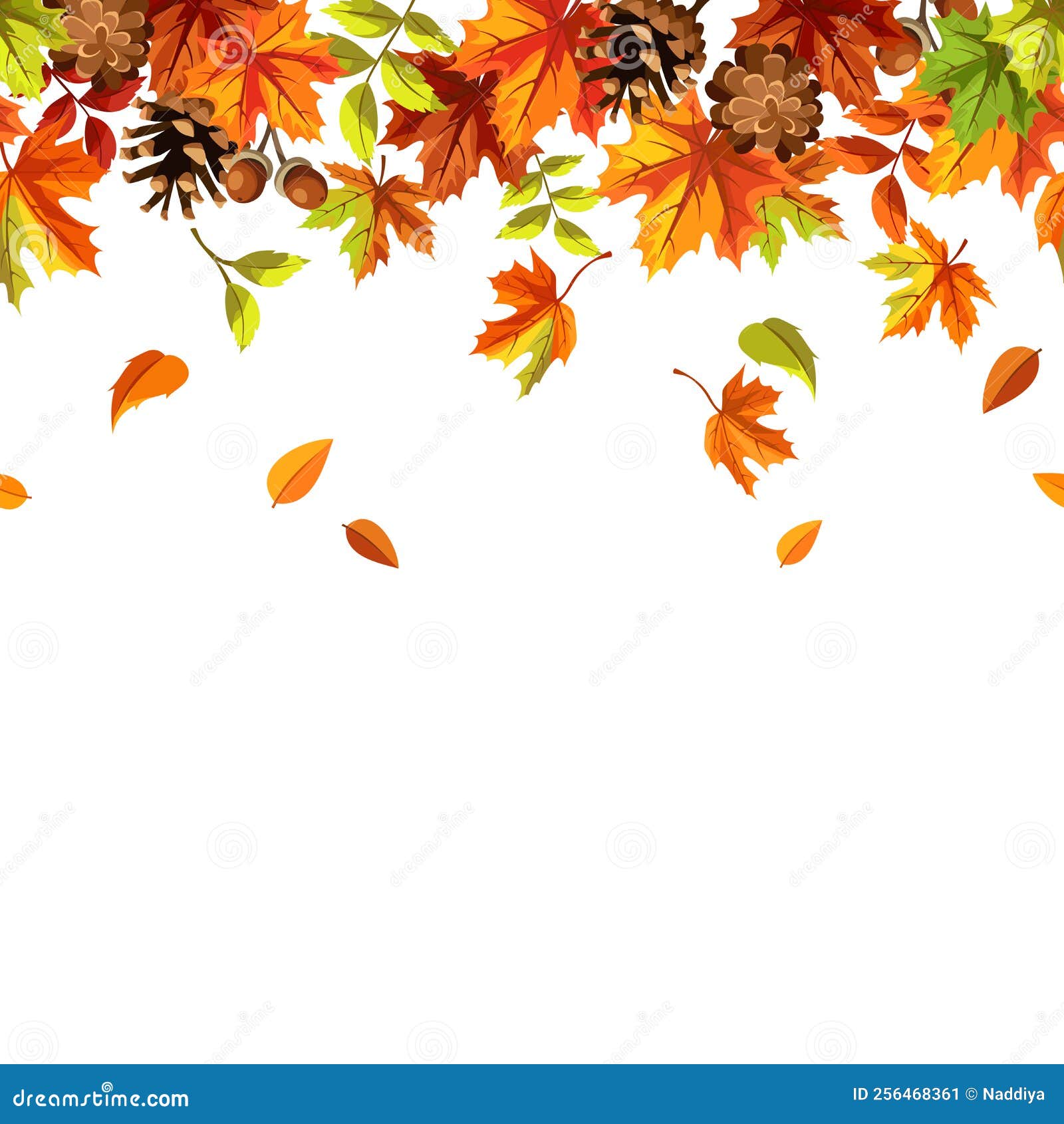 Seamless Border with Falling Autumn Leaves and Pine Cones. Vector ...