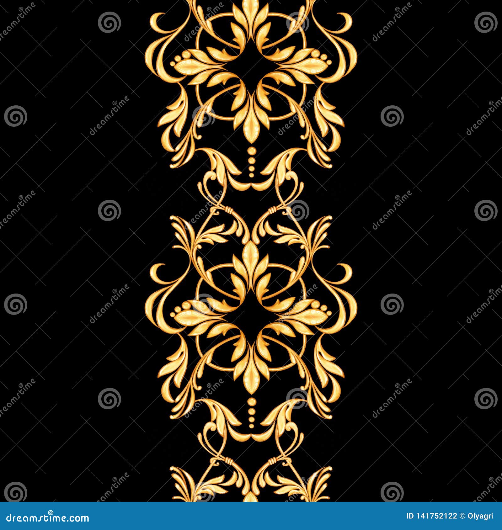 Seamless Border Pattern on Black Stock Illustration - Illustration of ...