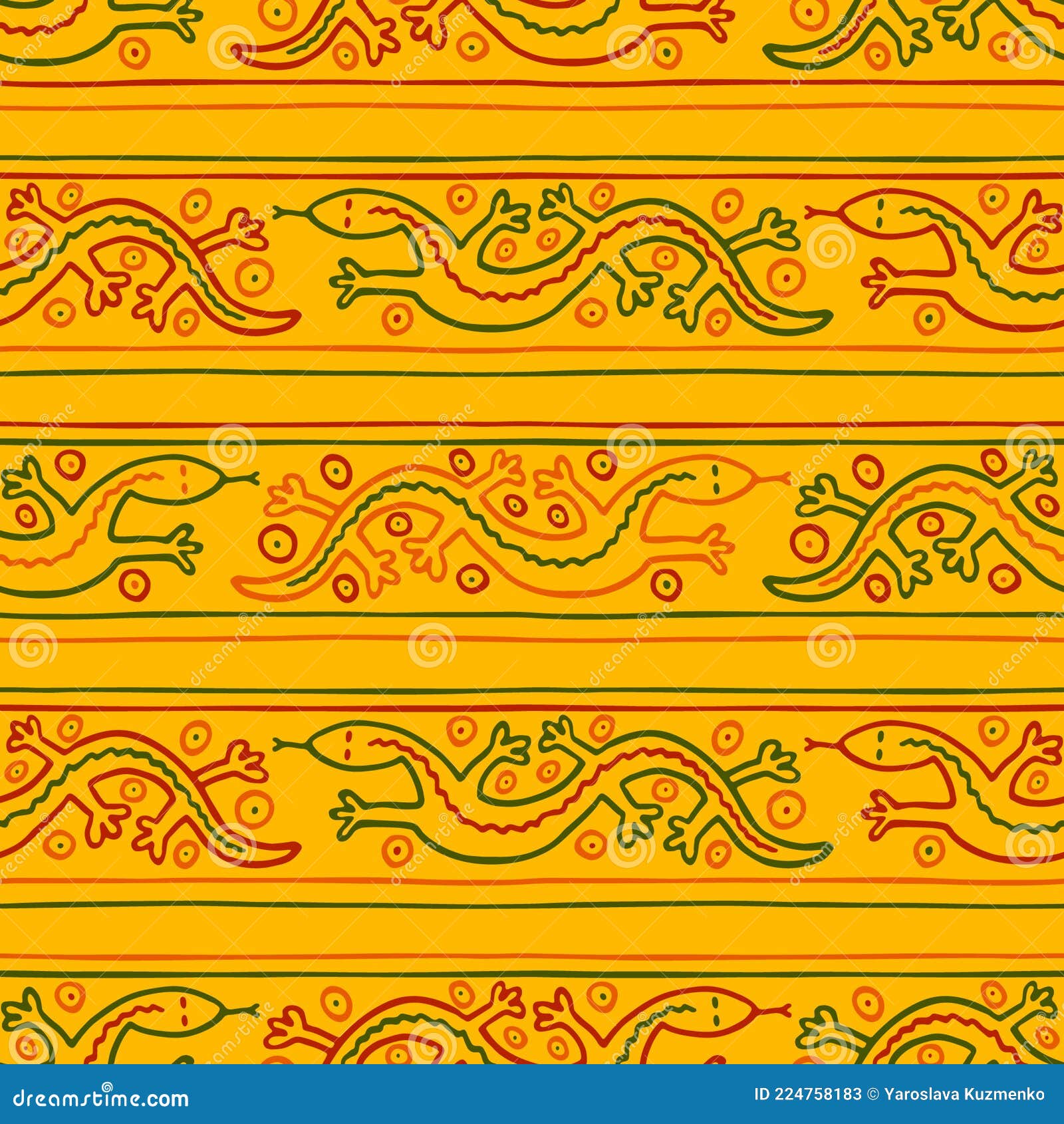 Seamless Border Pattern with Hand Drawn Lizard and Abstract Figures ...