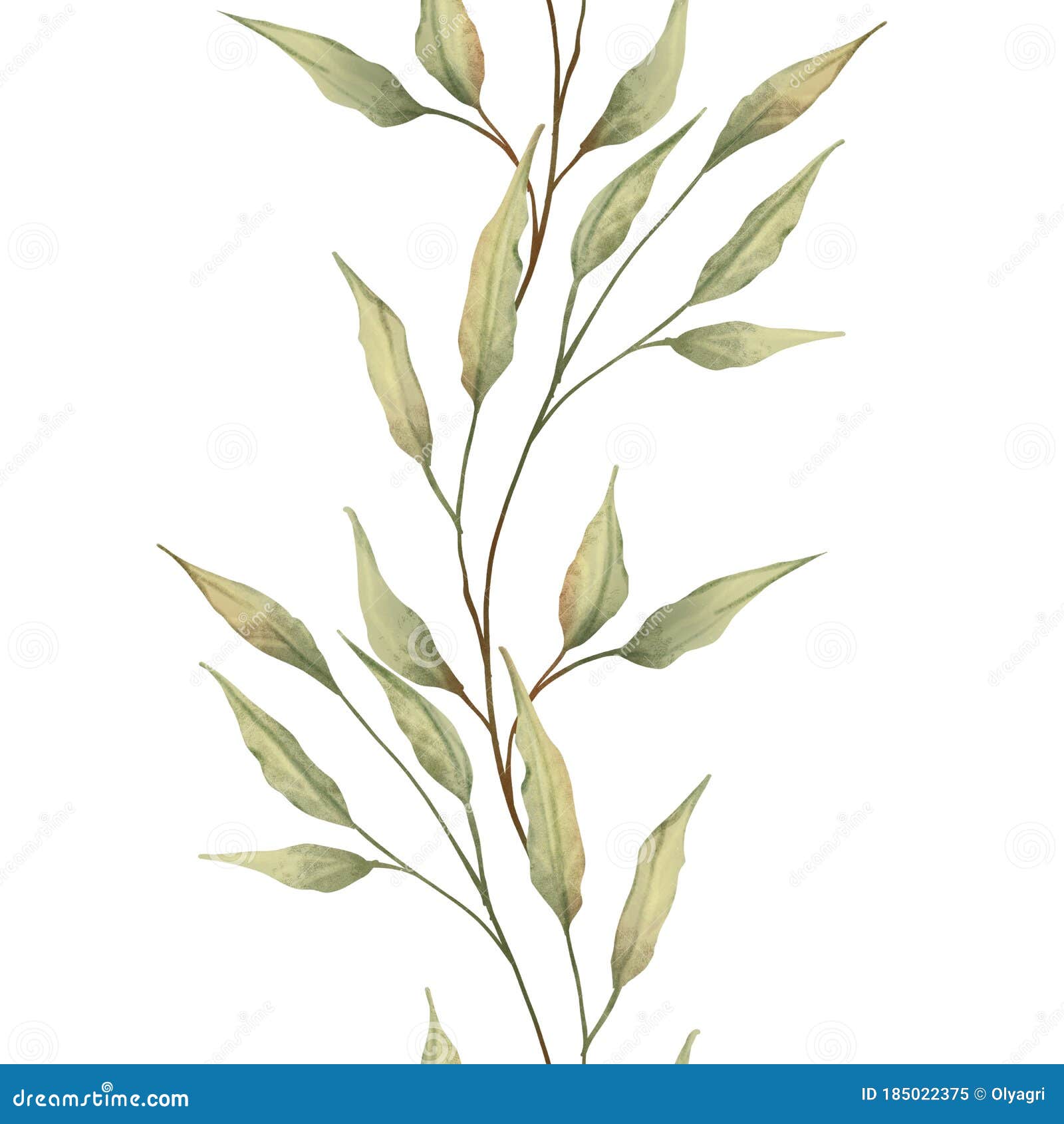 Seamless Border Pattern of Leaves on White Background Stock ...