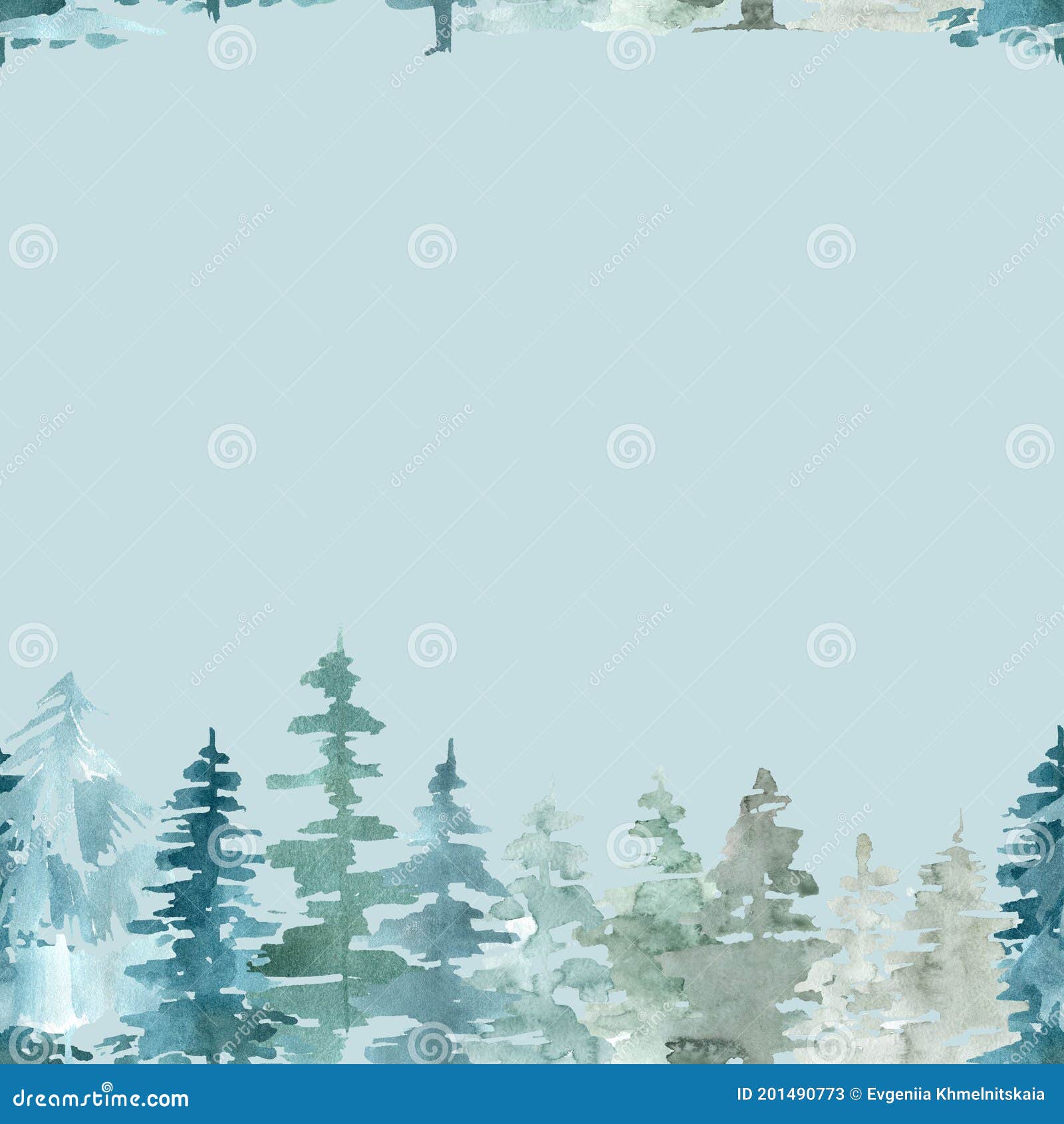Seamless Border Pattern of Pine Trees Christmas Winter Forest on a Blue ...