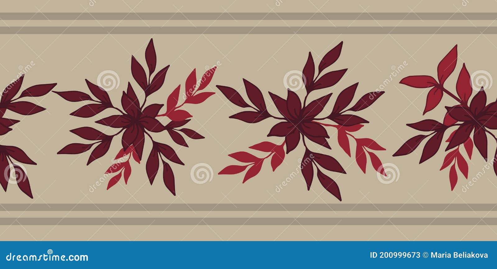 Seamless Border with a Pattern of Red, Maroon Leaves on a Gray-pink ...