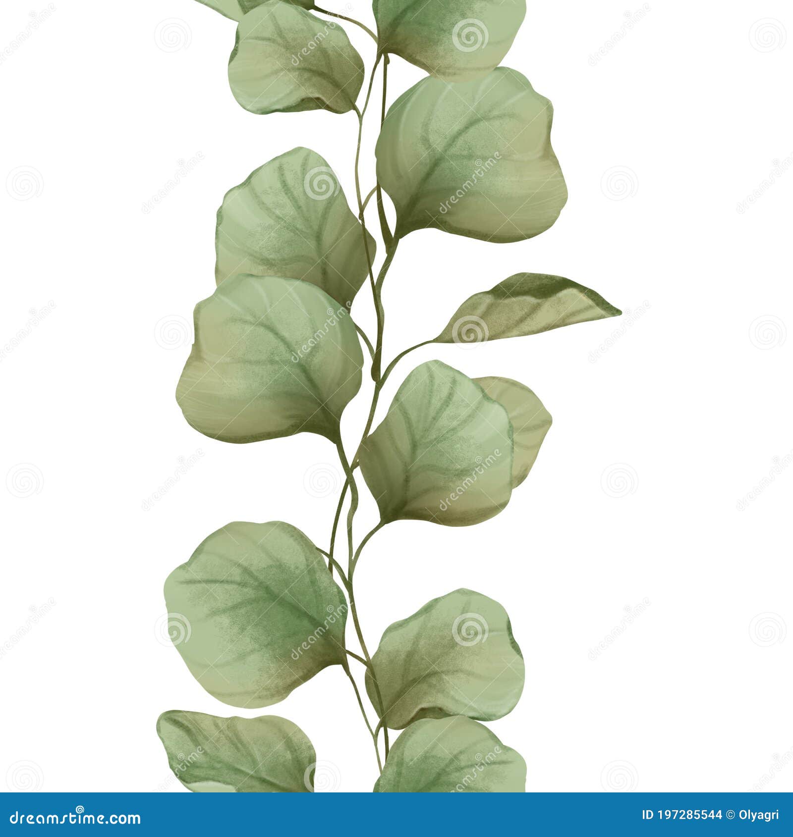 Seamless Border Pattern of Wild Leaves on White Background Stock ...