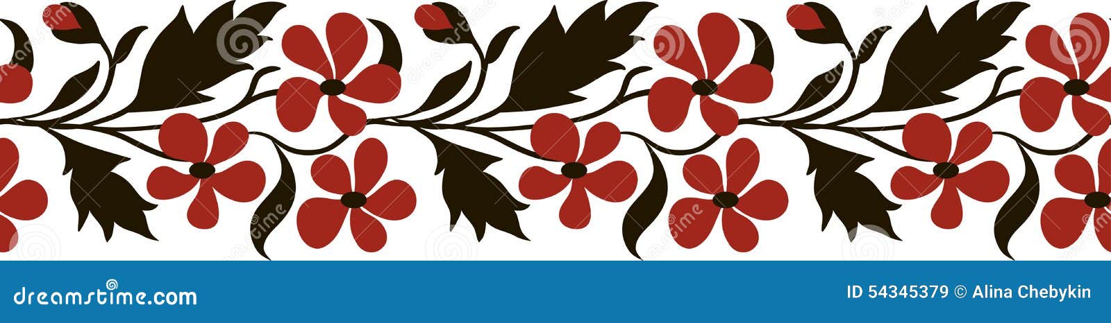 Seamless Border with Red Flowers Stock Vector - Illustration of pattern ...