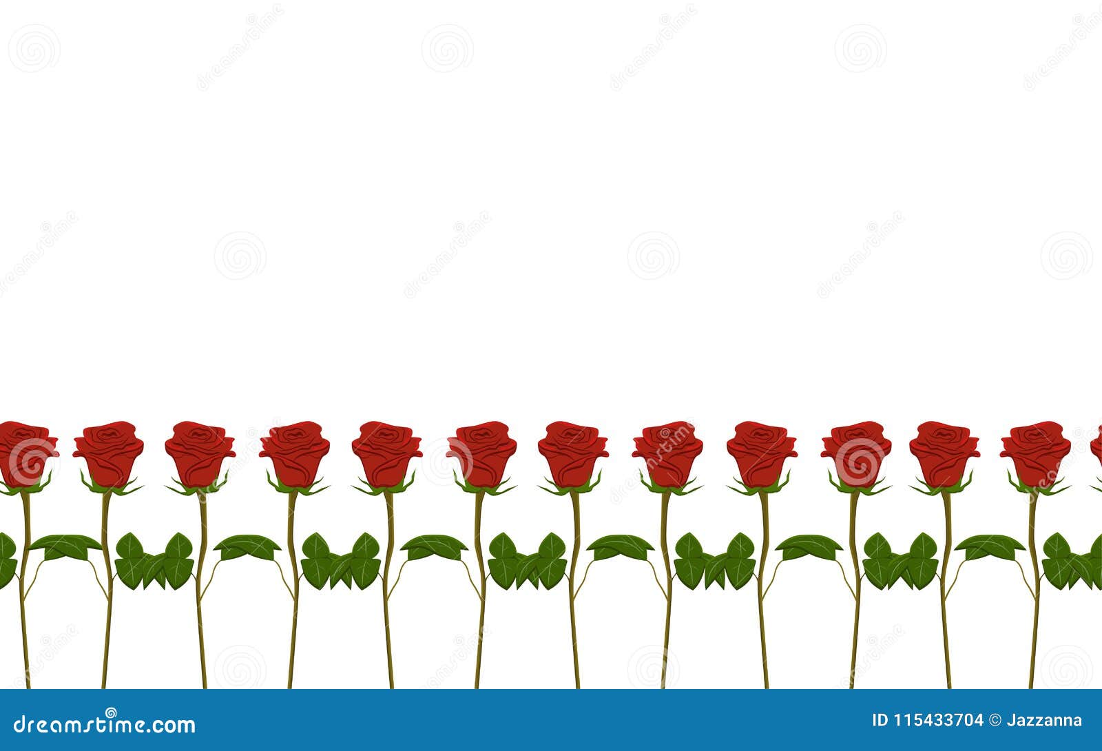 Seamless border red roses stock vector. Illustration of leaves - 115433704