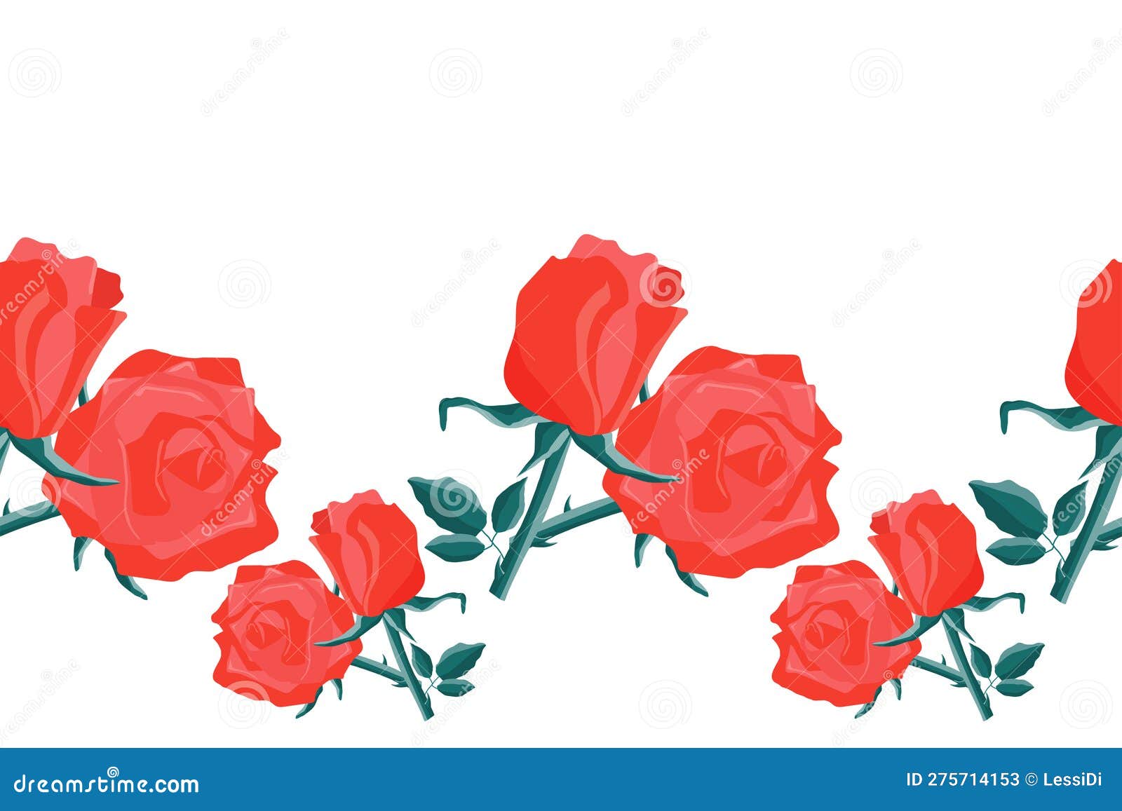 Seamless Border with Red Roses on White Background Stock Vector ...