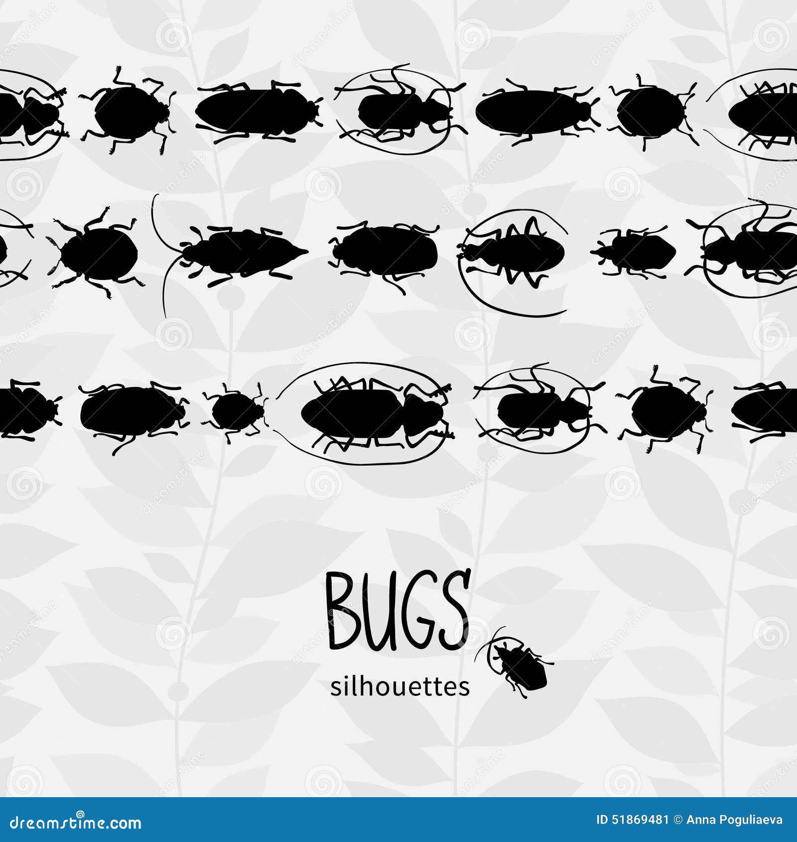 Seamless Border with Silhouette of Bugs. Stock Vector - Illustration of ...