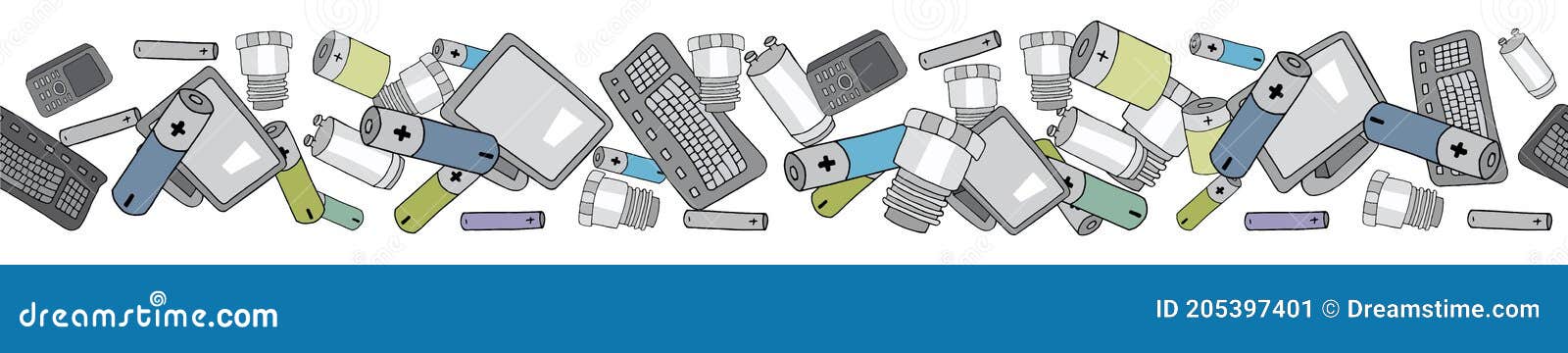 Seamless Border with Sorted Electronic Waste Garbage Isolated on White ...