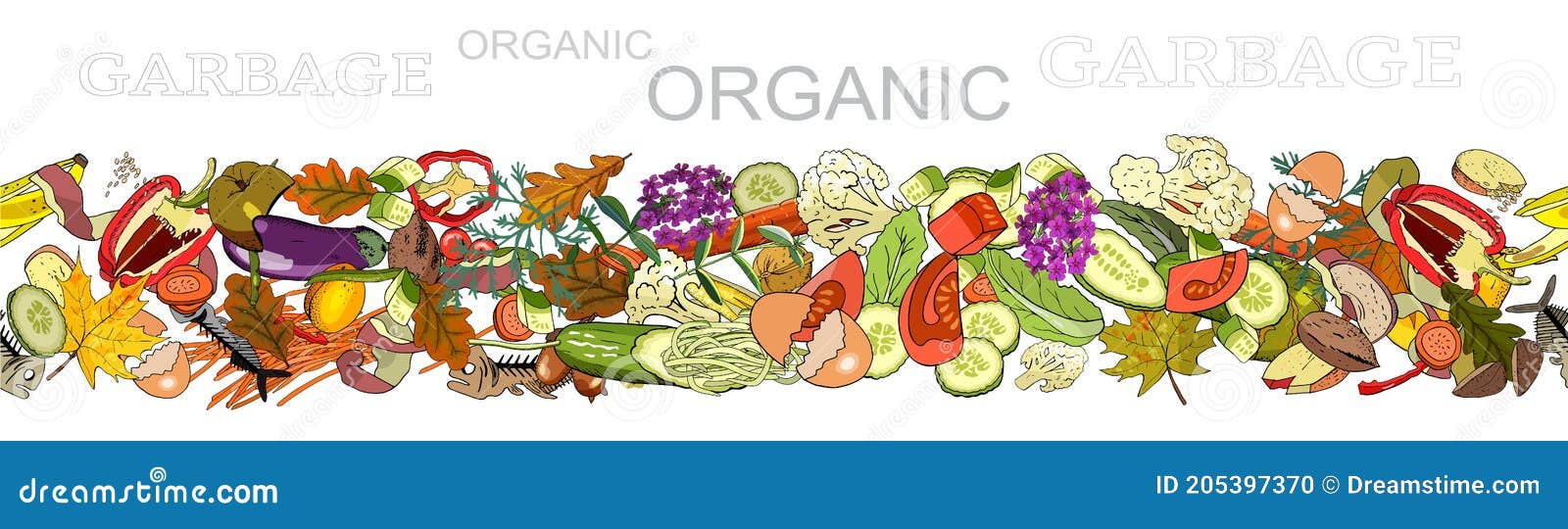 Seamless Border with Sorted Organic Garbage. Collection of Patterns ...