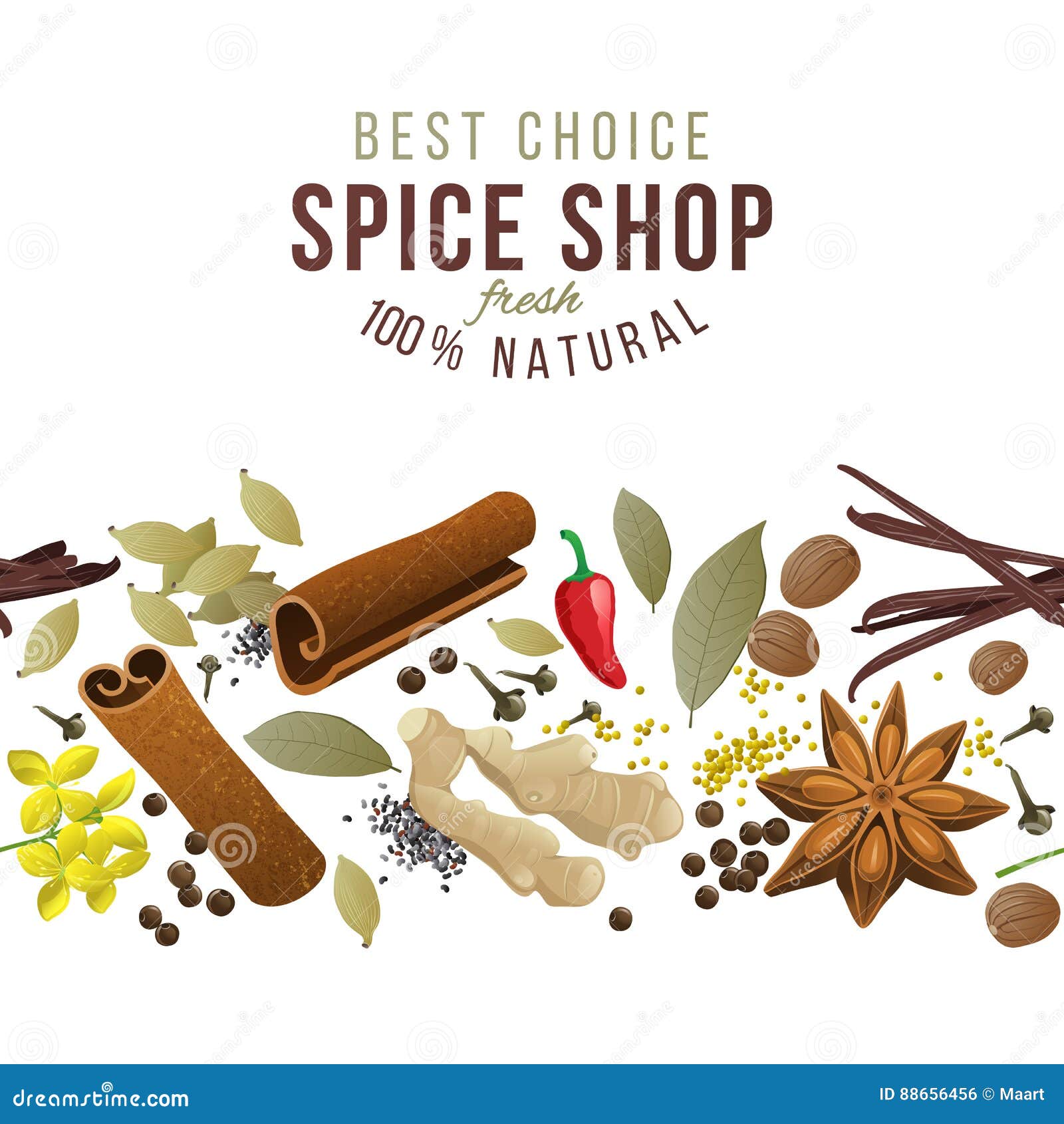 Seamless Border with Spices Stock Vector - Illustration of clove ...