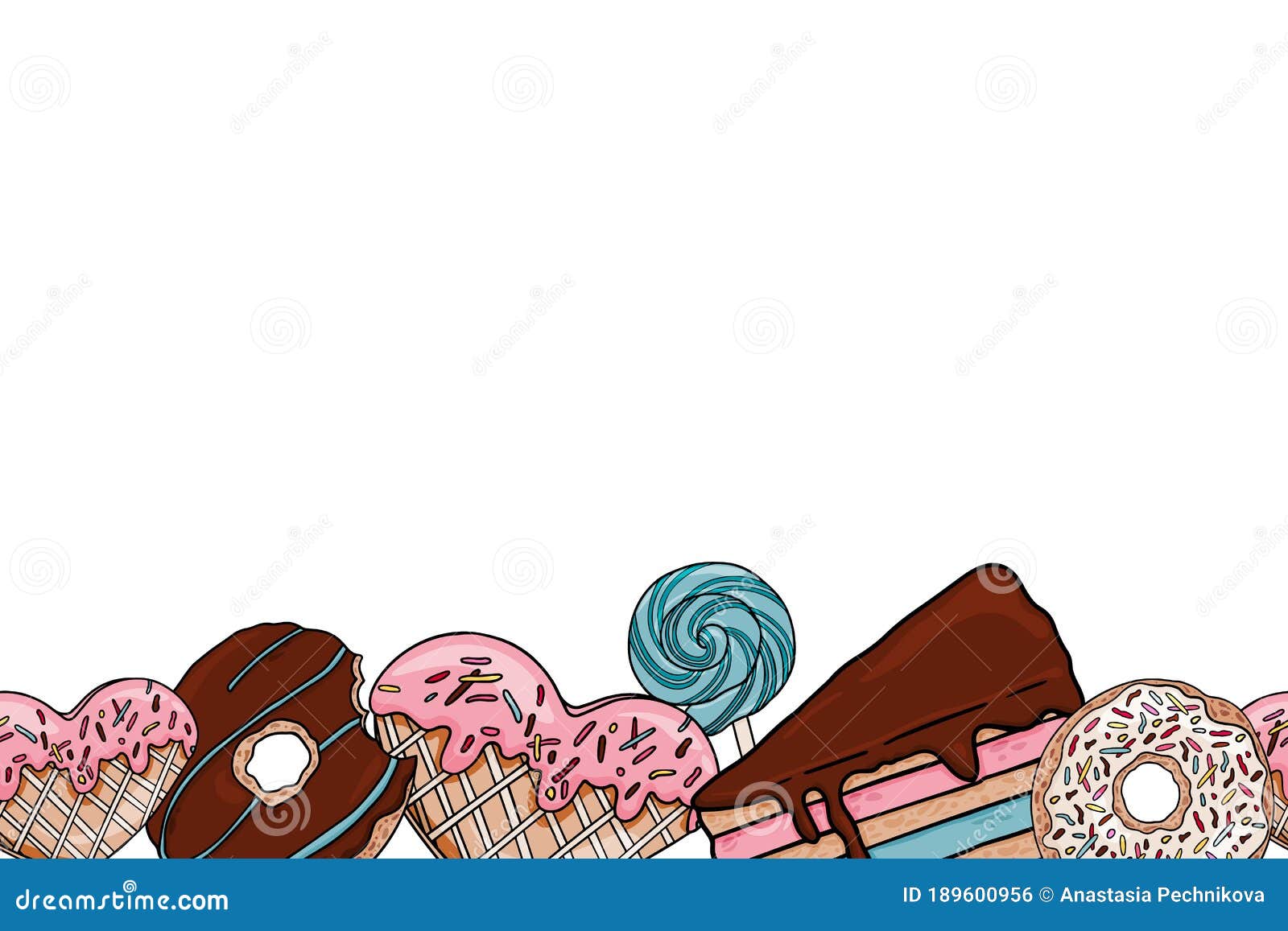 Seamless Border with Sweets Donuts and Cakes. Stock Vector ...