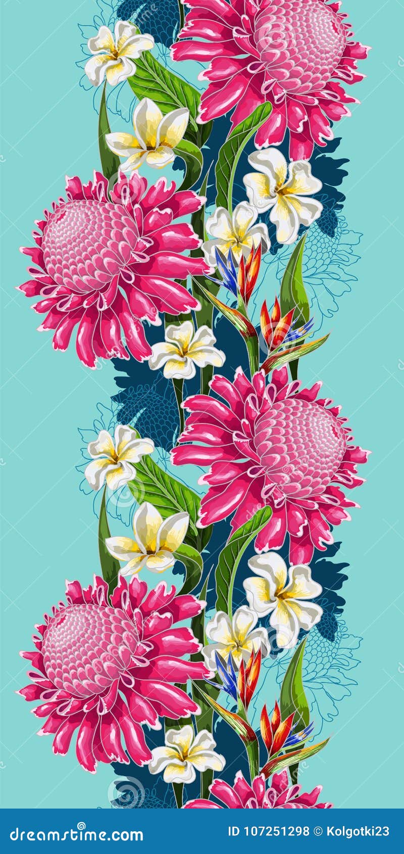 Seamless Border with Tropical Flowers for Your Design. Vector ...