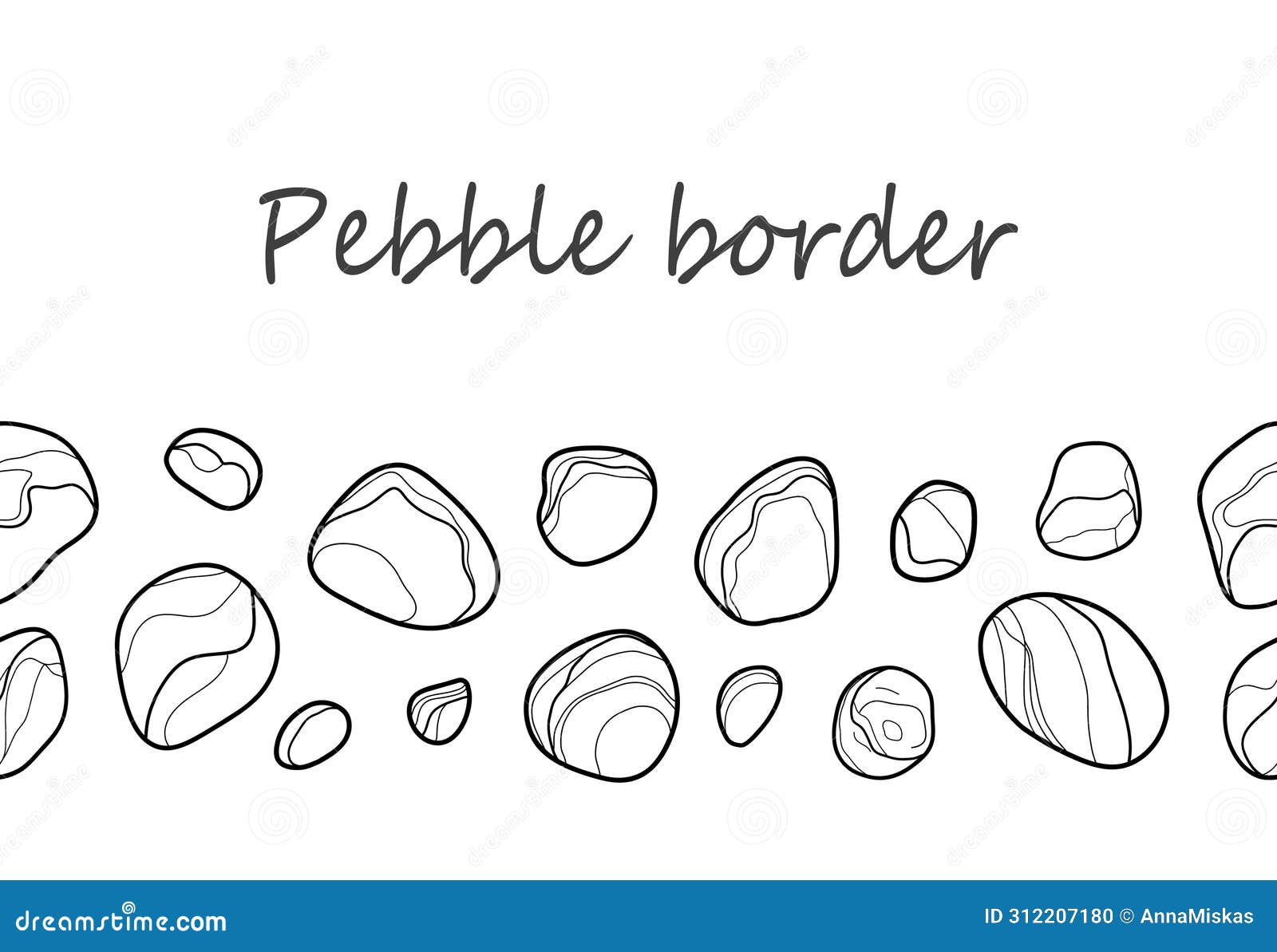 Seamless Border with a Variety of Pebbles, Outline. Stock Vector ...
